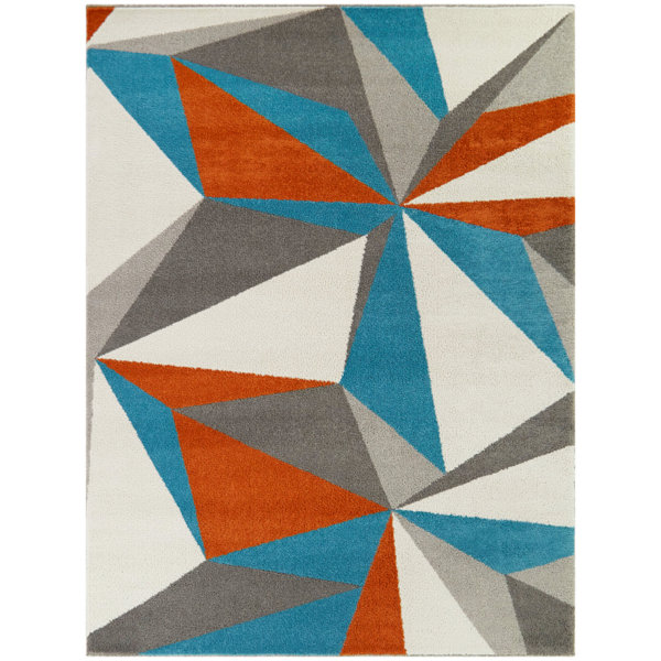 George Oliver Ezmai Performance Blue/Orange/Gray Rug | Wayfair