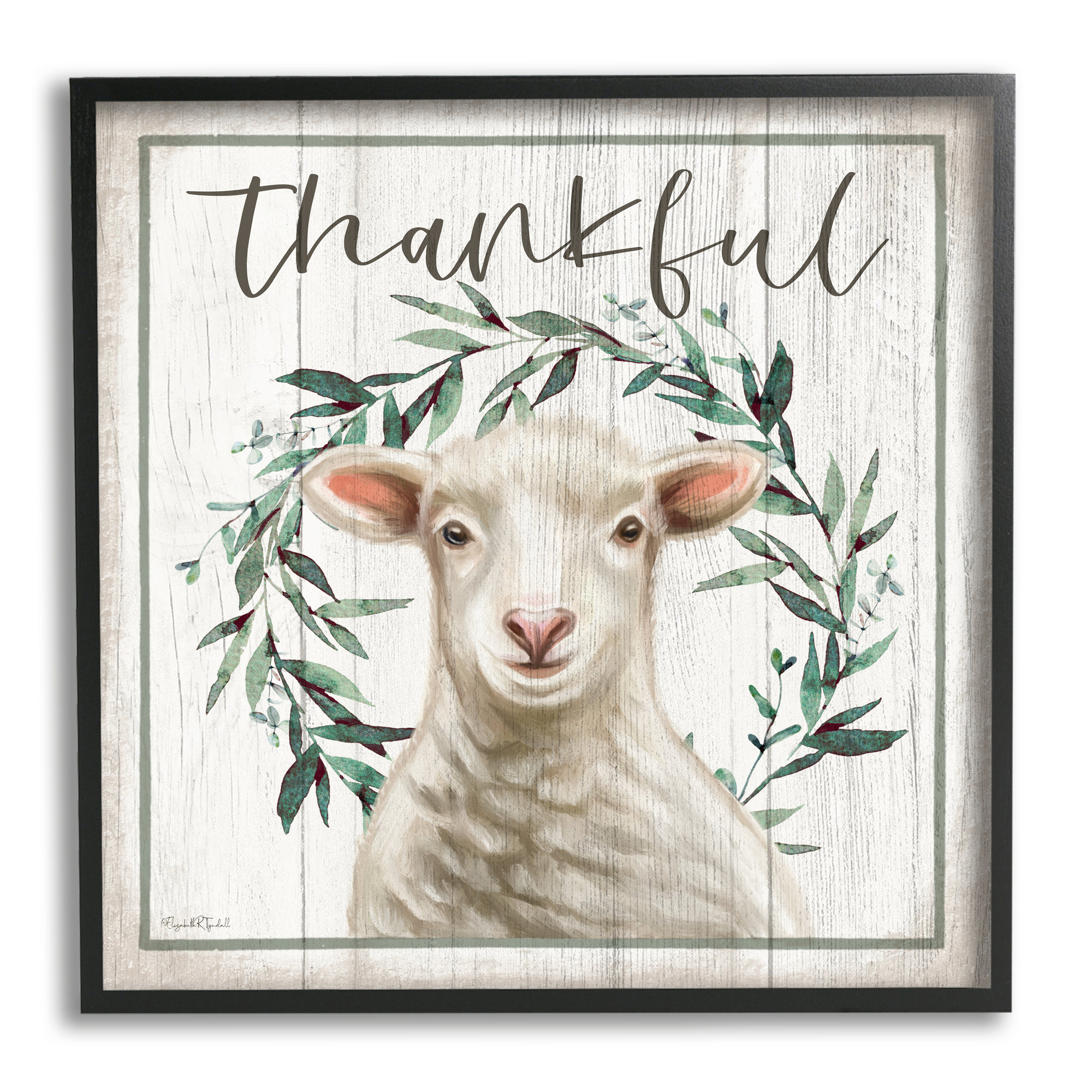 Stupell Industries Thankful Phrase Sheep Framed On Wood by Elizabeth ...