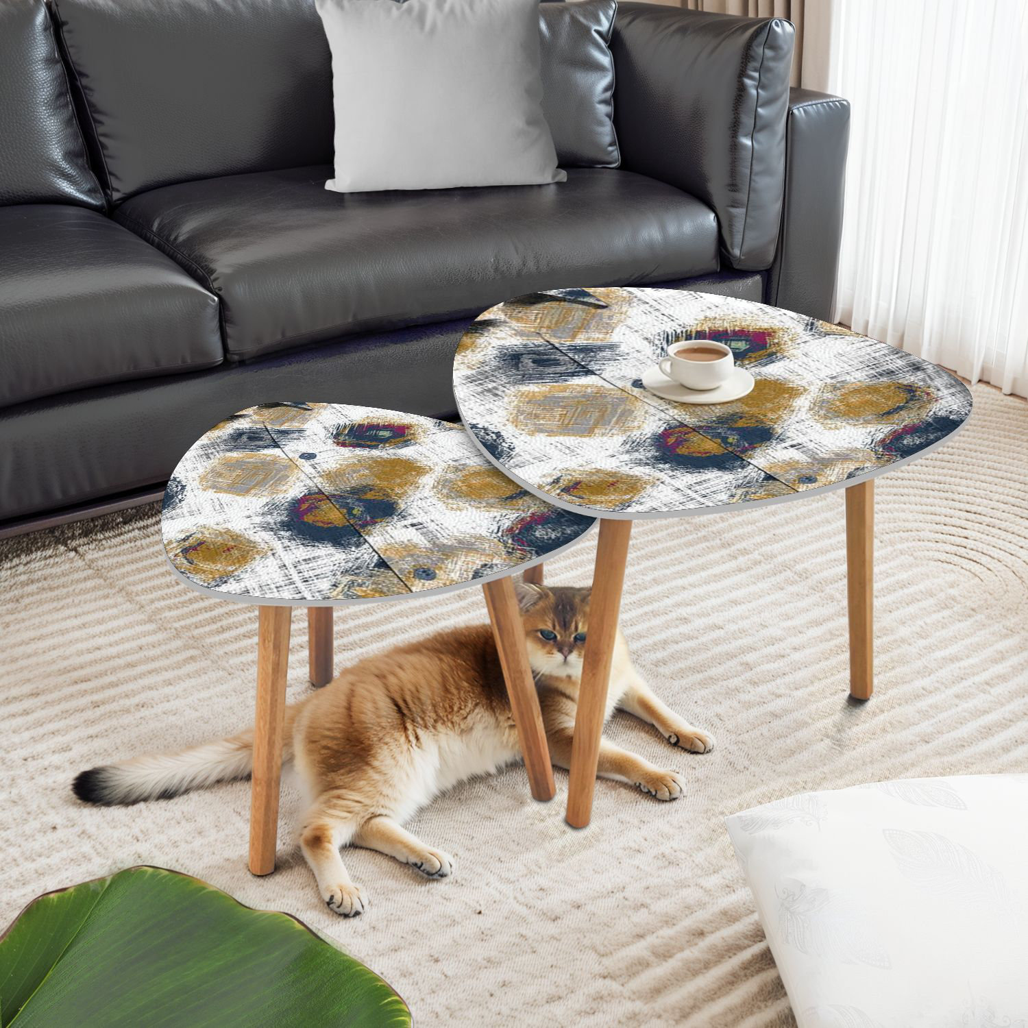 George Oliver Triangle Nesting Coffee Table Set of 2 geometric glitch Distorted white End Table ...