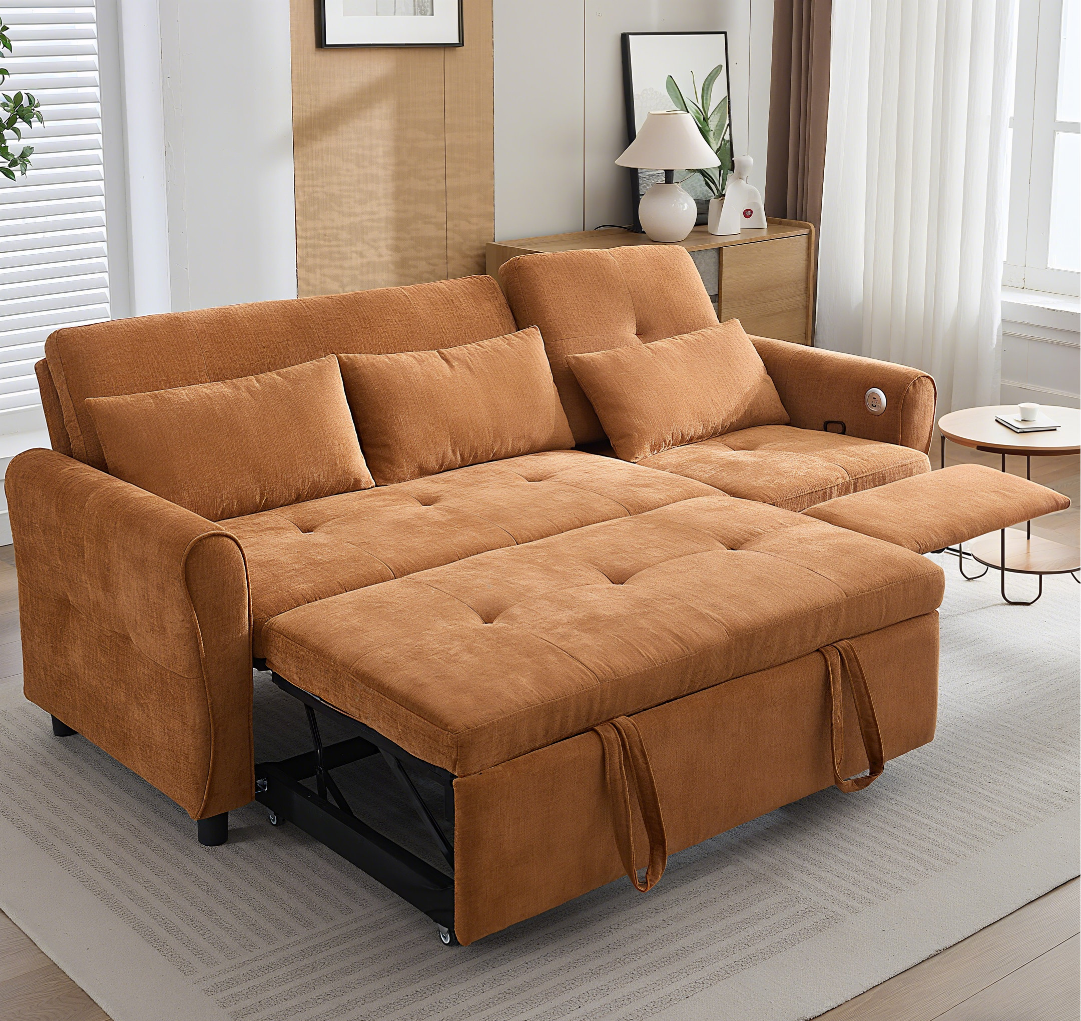 Latitude Run® 82" W Three-Seater Chenille Upholstered Sofa, 2-In-1 ...