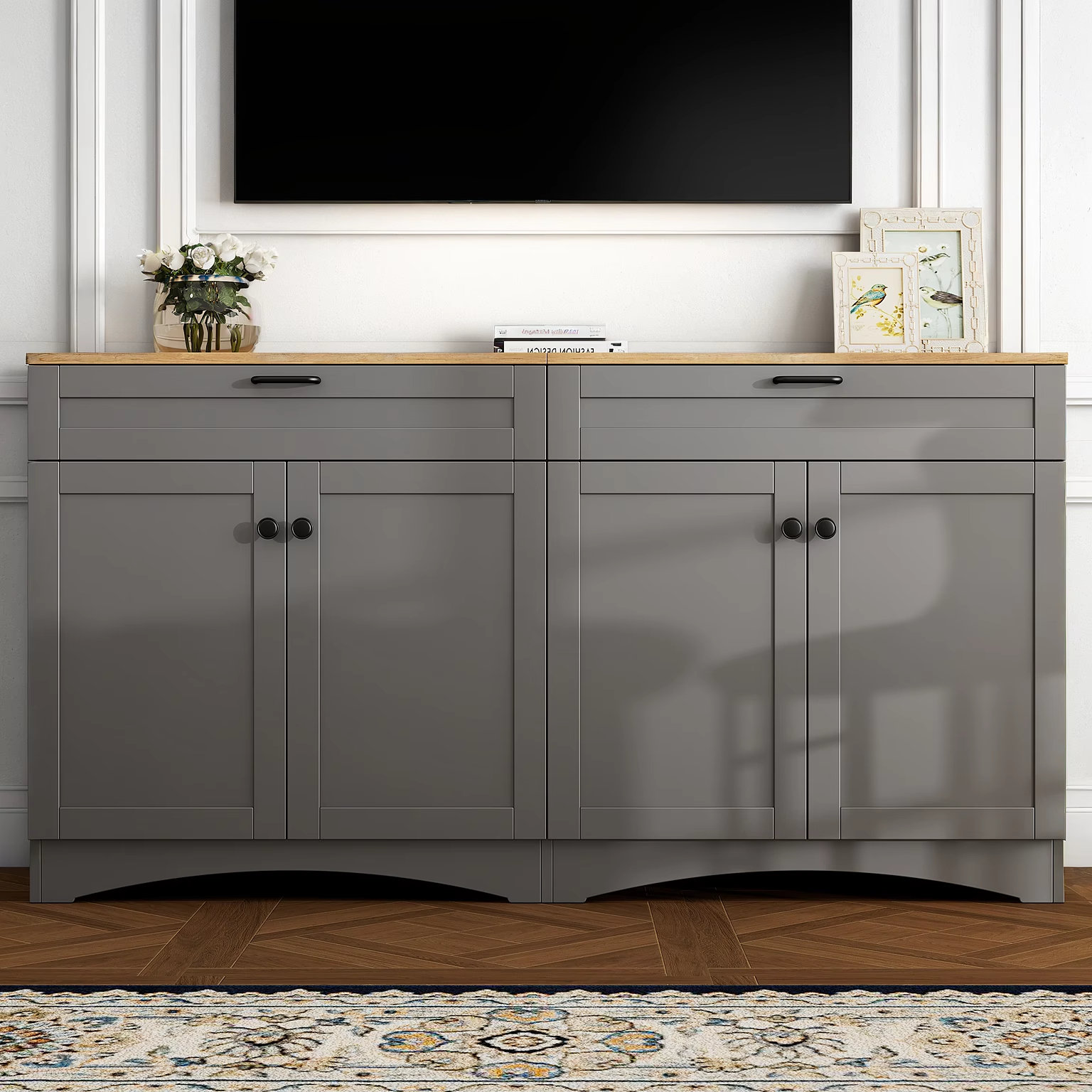 Lark Manor™ Mid-Century Buffet Cabinet With Rustic Handles | Wayfair