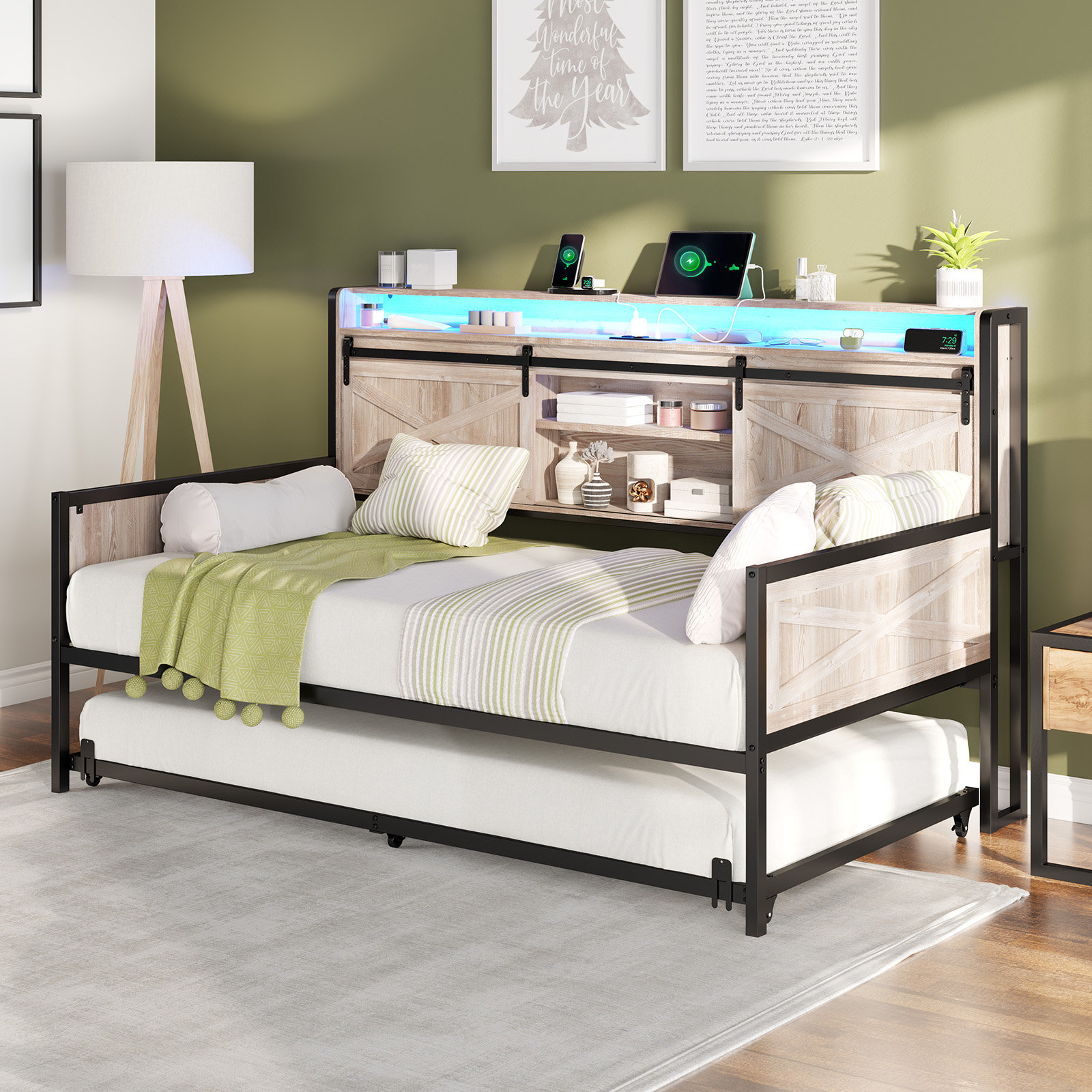 Trent Austin Design Tryston Twin Daybed With Trundle, Sliding Barn Door ...