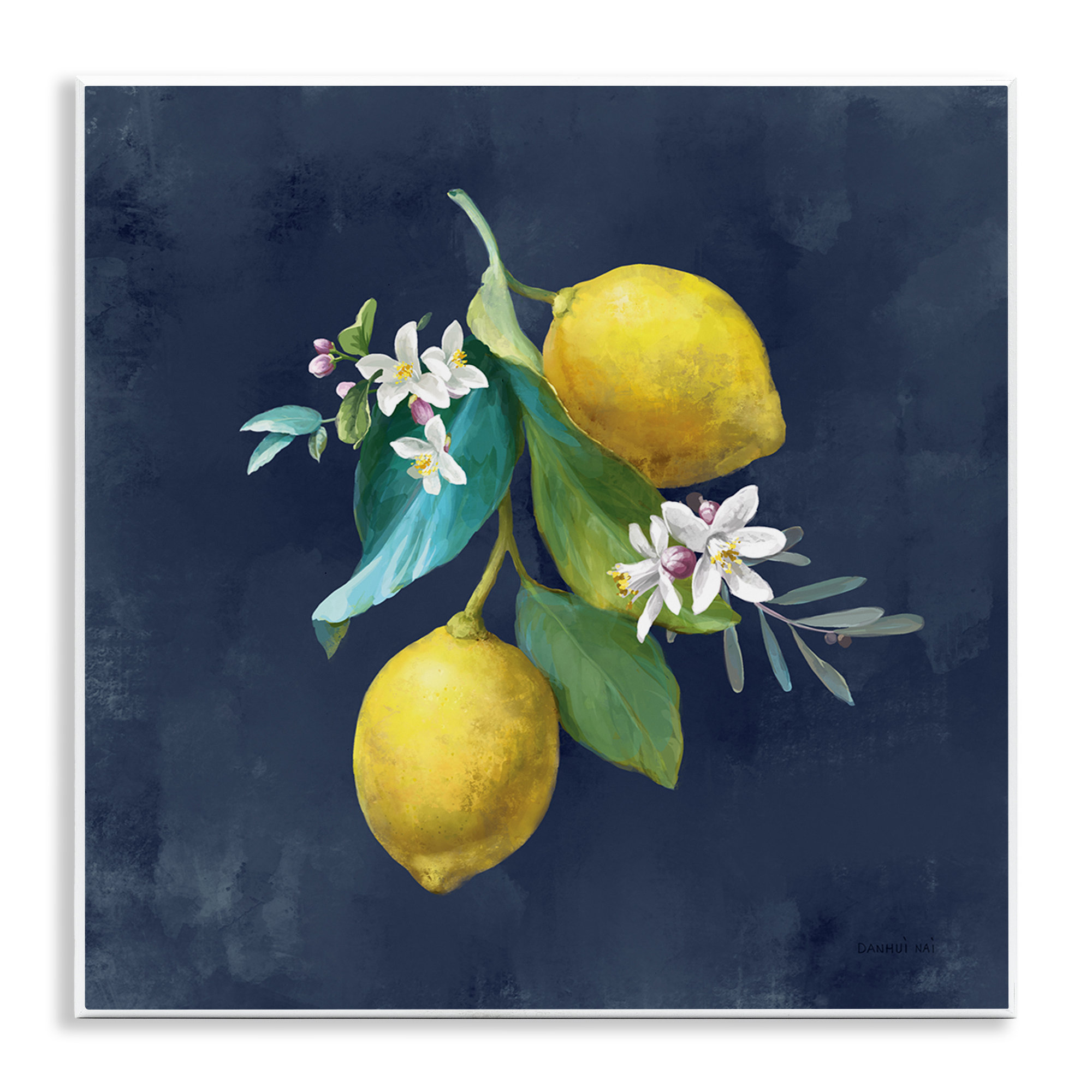 Ebern Designs Lemon Cluster on Blue Wall Plaque Art by Danhui Nai | Wayfair