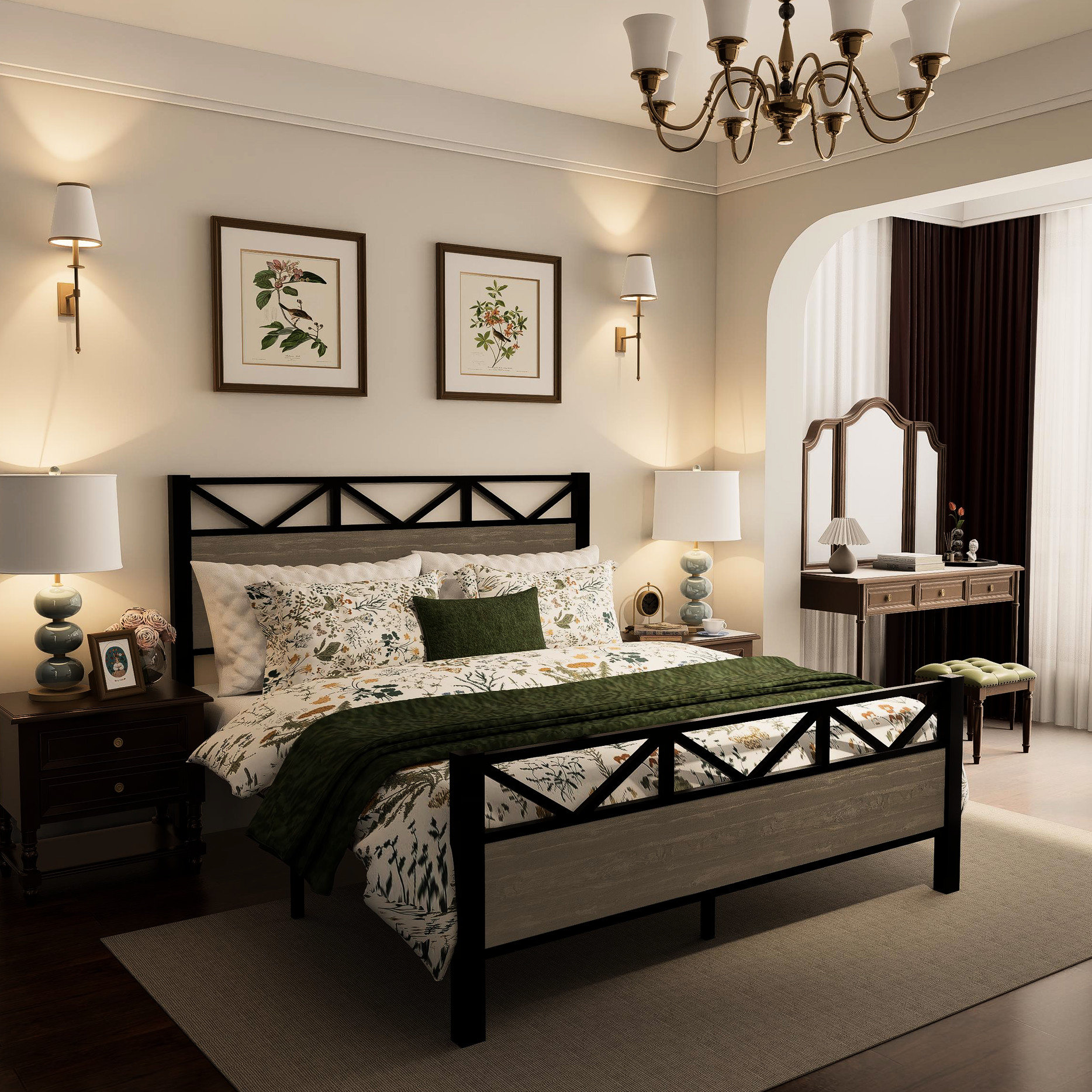 17 Stories Brown, Industrial Style, Full Size Bed Frame, , Metal Side ...