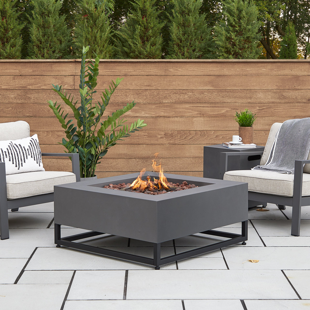 Real Flame Blake 36" Square Steel Propane or Natural Gas Fire Pit Table ...