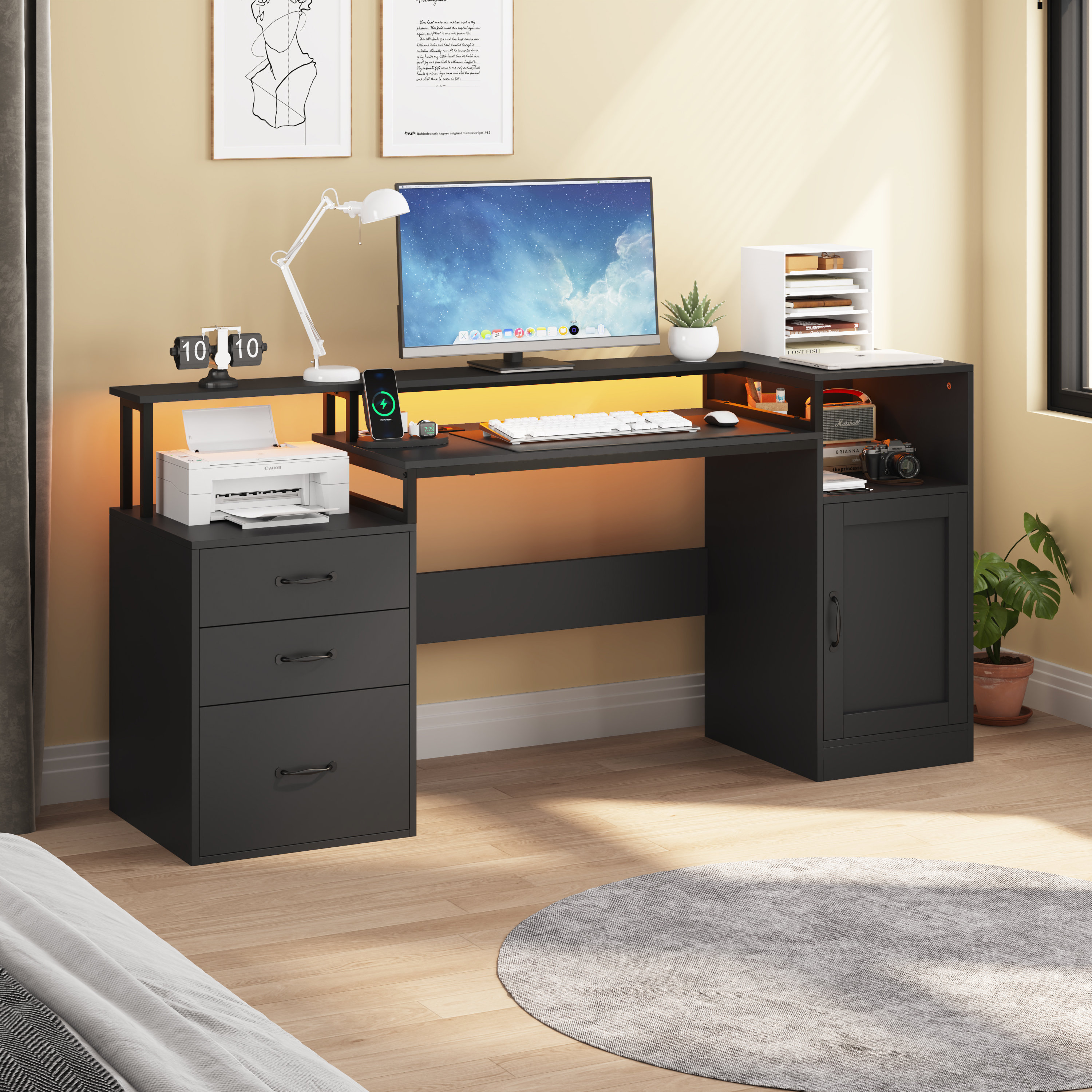 Wrought Studio Computer Desk, Corner Home Office Table With Drawer File ...