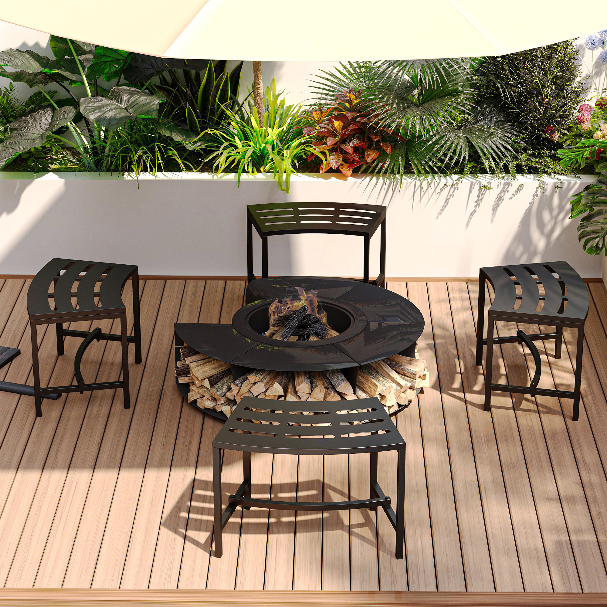 Hokku Designs Black Outdoor Iron Fire Pit Bench (Set Of 4) - Wayfair Canada
