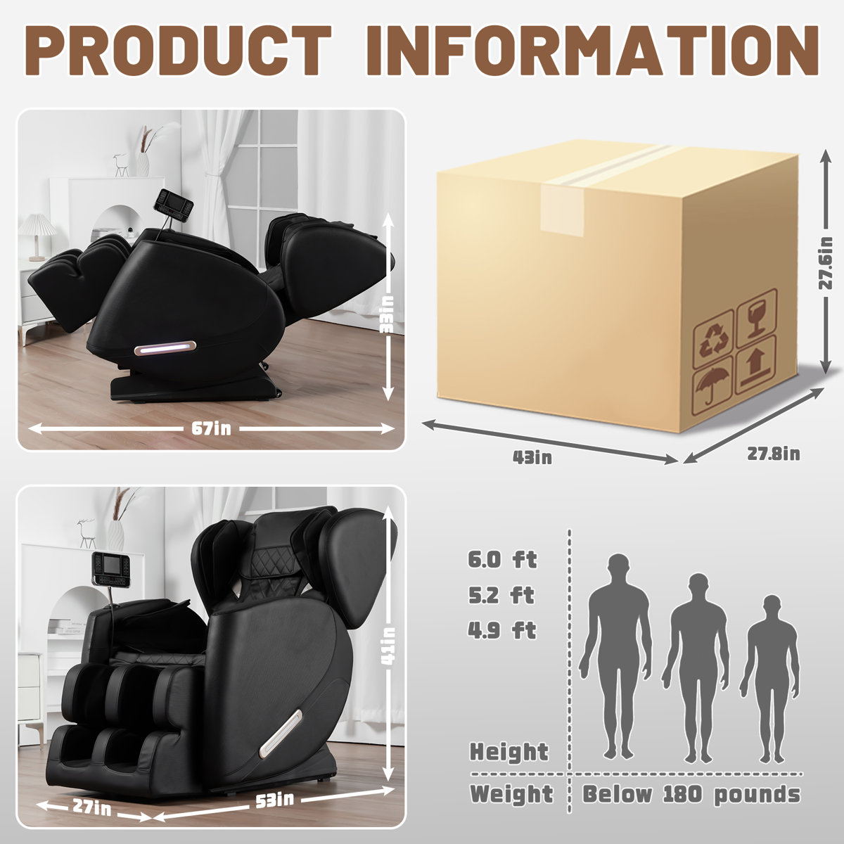 Inbox Zero Full Body Zero Gravity Massage Chair With Heating And ...