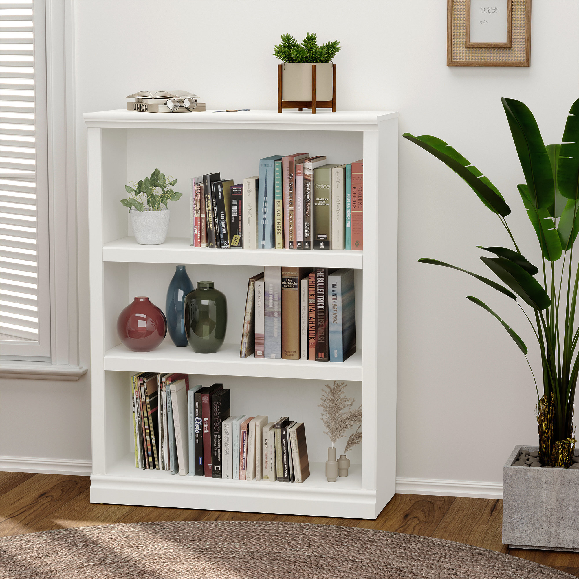 Bevfint 3 Tiers 43" Bookcase, Home Office Storage Floor Standing ...