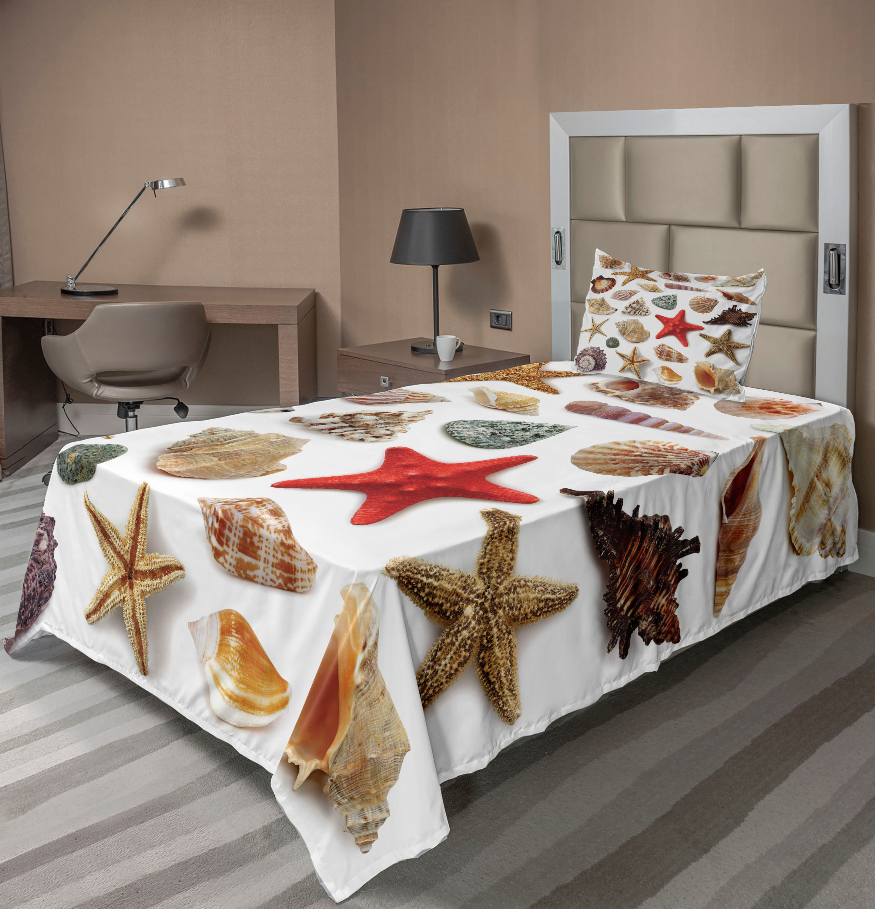 Ambesonne Seashells Sheet Set Beachy Shells Starfish Dark Pink Ecru ...