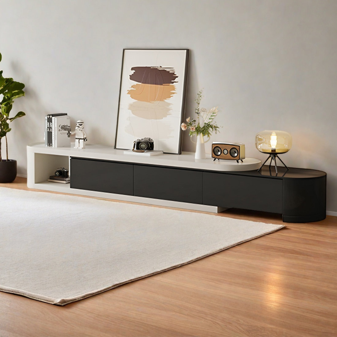 Hokku Designs Expandable TV Stand with Three Pine Drawers | Wayfair