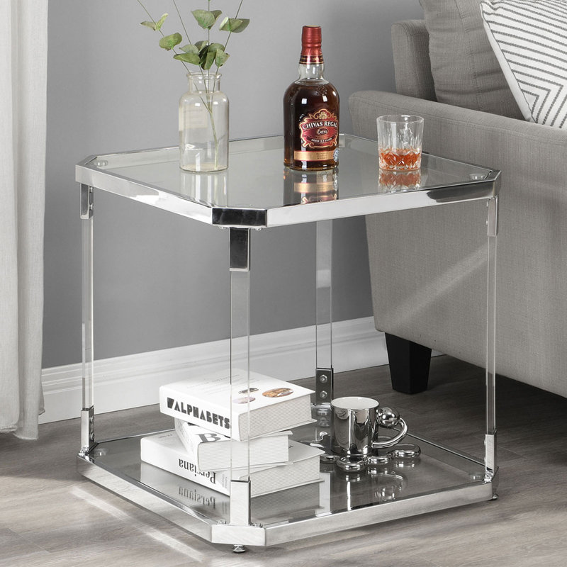 Mercer41 Saziye Glass Top End Table with Storage Shelf & Reviews | Wayfair