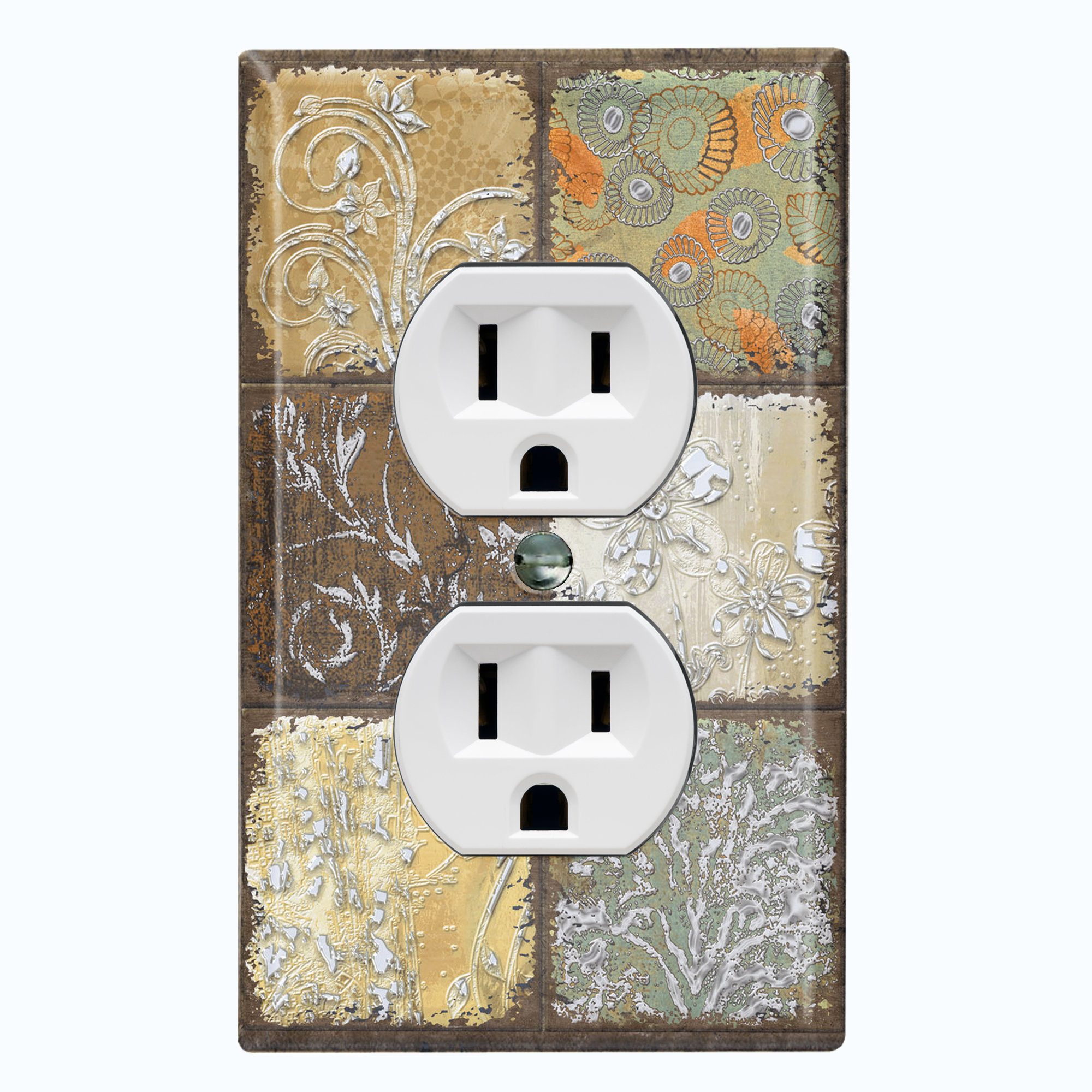 WorldAcc Flower Damask Faded Block Print 1 - Gang Duplex Outlet ...