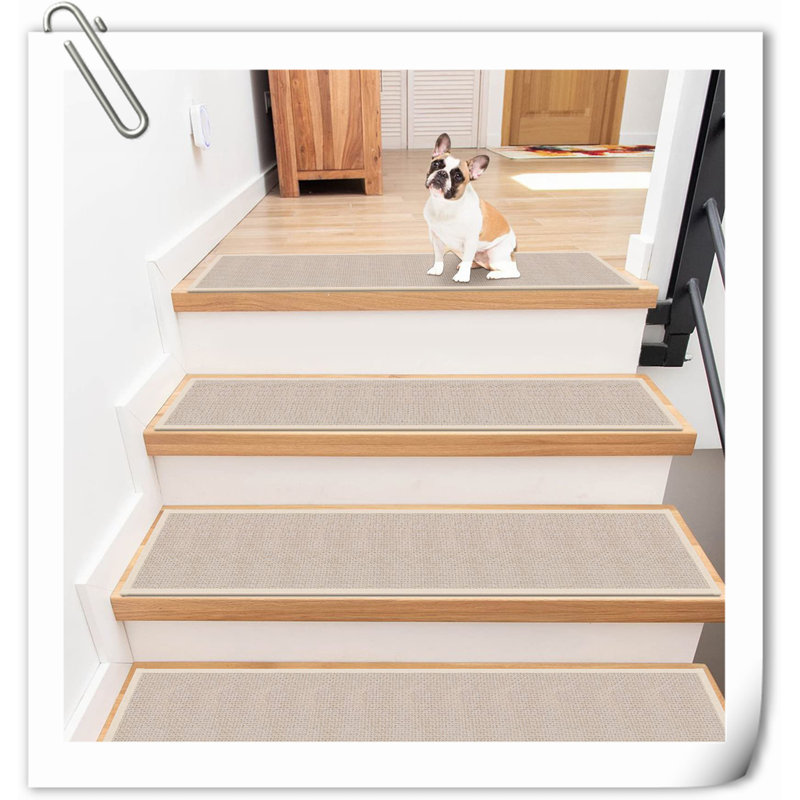 Latitude Run® Jute Stair Treads Non Slip For Wooden Steps Set Of 15 ...