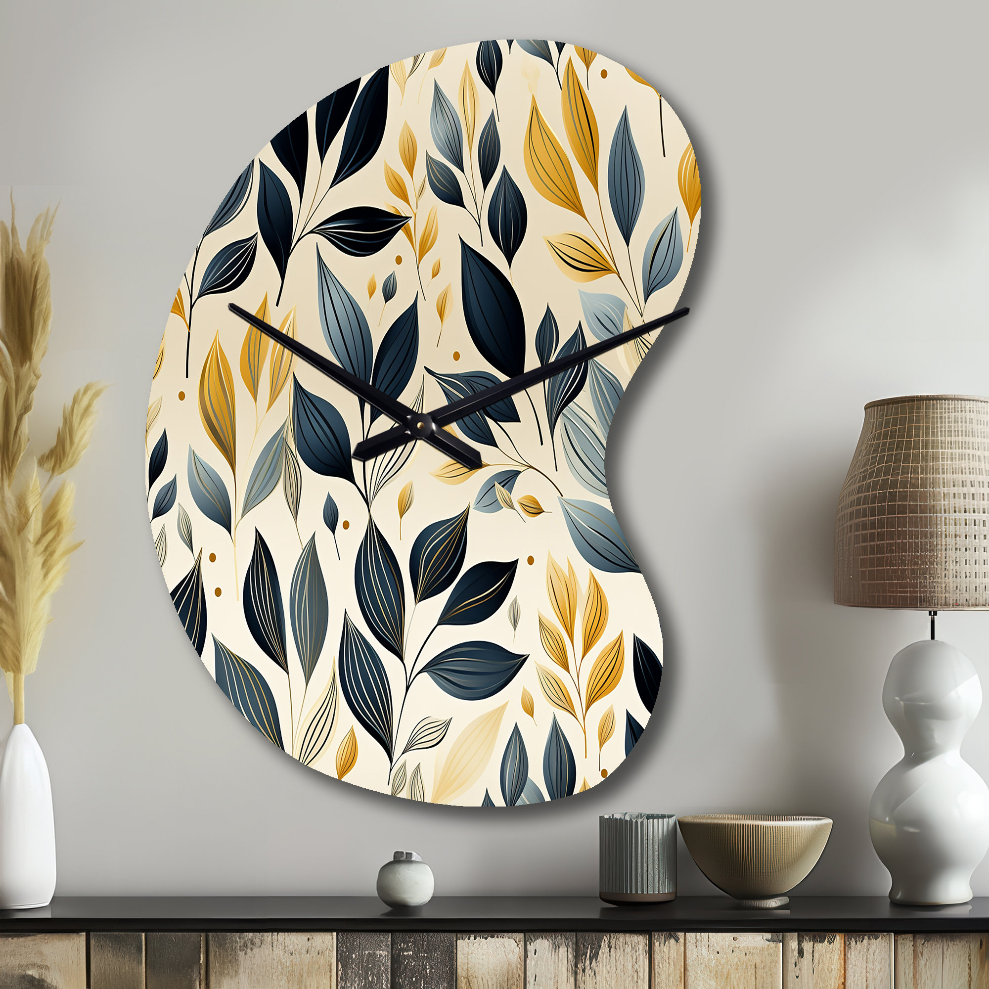 Design Art Modern Leaf Patterns VI - Boom Shape Plants 3D Wall Clock ...