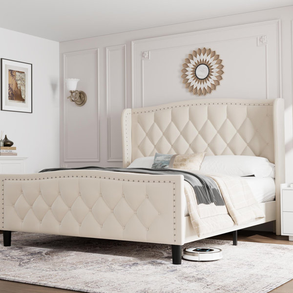 Winston Porter Upholstered Platform Bed with Wingback Headboard | Wayfair