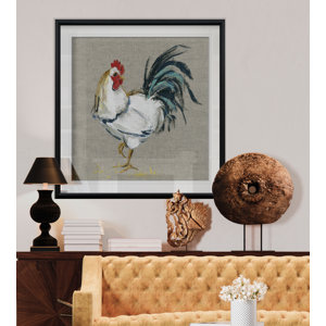 August Grove® 'Linen Rooster II' Oil Painting Print | Wayfair