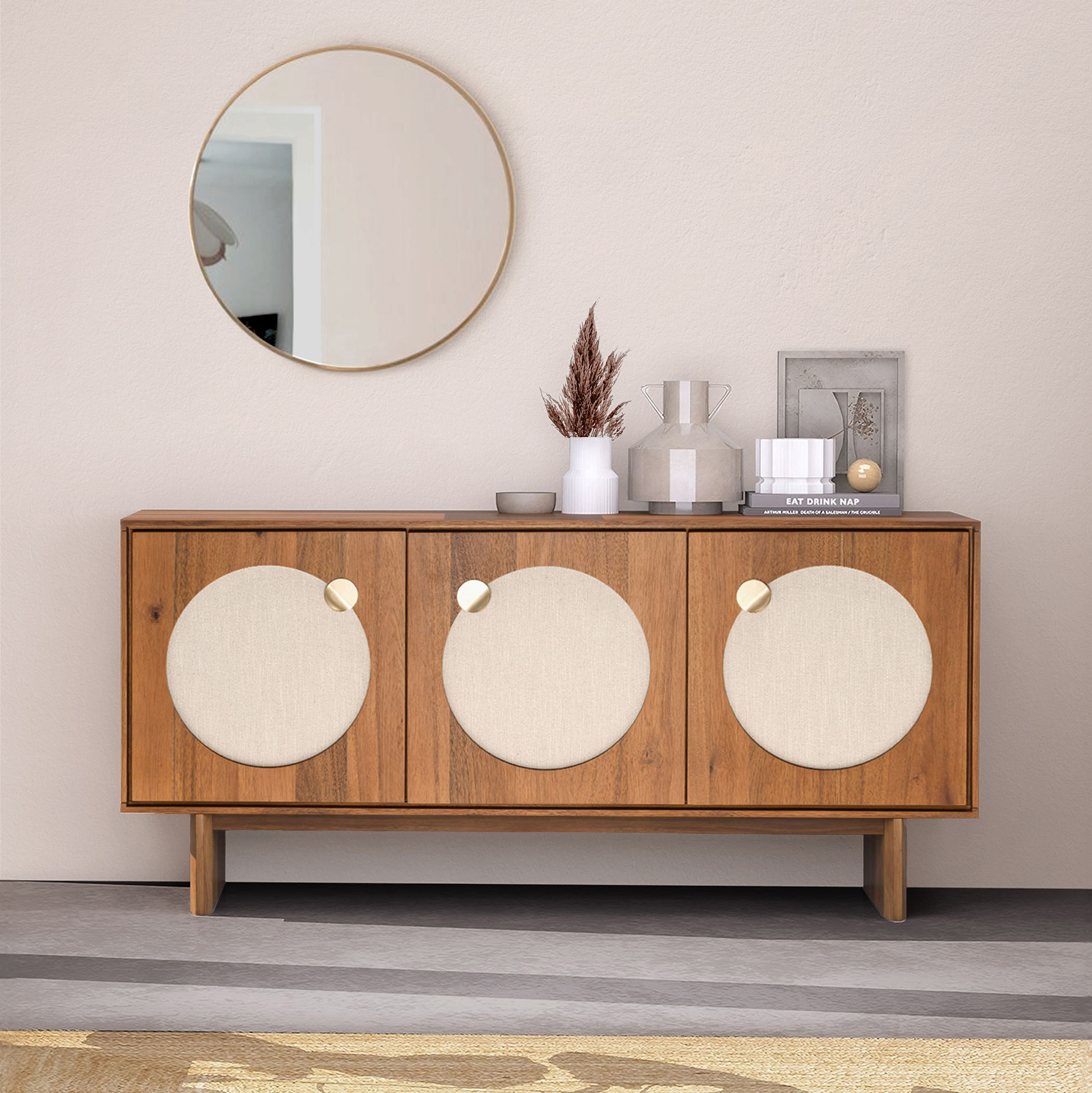 Latitude Run® Latitude Run Towaoc 58" Wide Modern Walnut Effect Cabinet ...