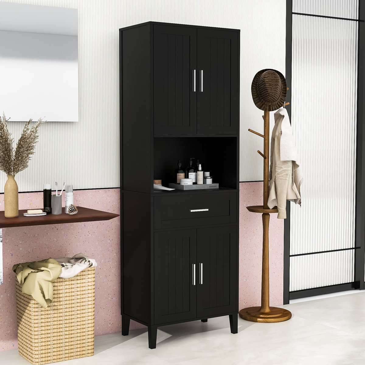 Rebrilliant Tall Freestanding Storage Cabinet with Adjustable Shelves ...