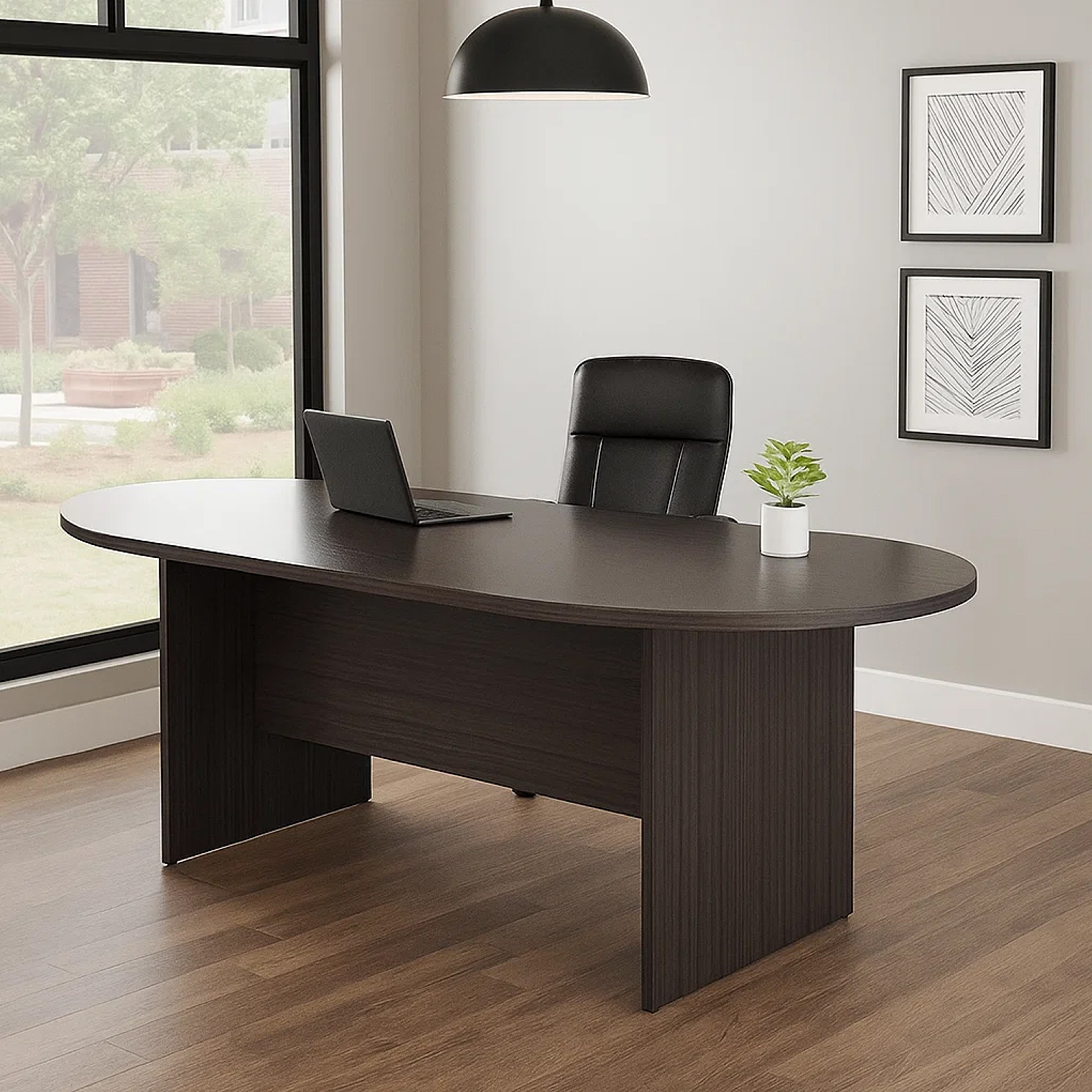 Benjara Mike 71 Inch Oval Conference Table With Panel Legs, Mahogany ...