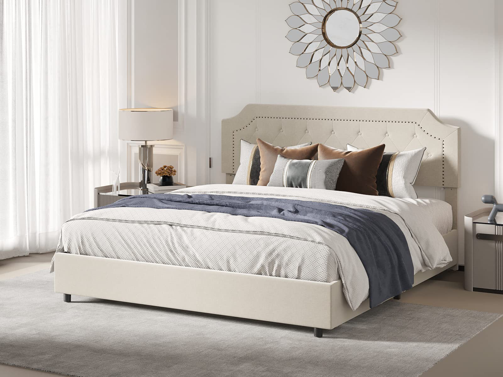 Winston Porter Kekeli King Size Sand Color Bed Frame Upholstered with ...