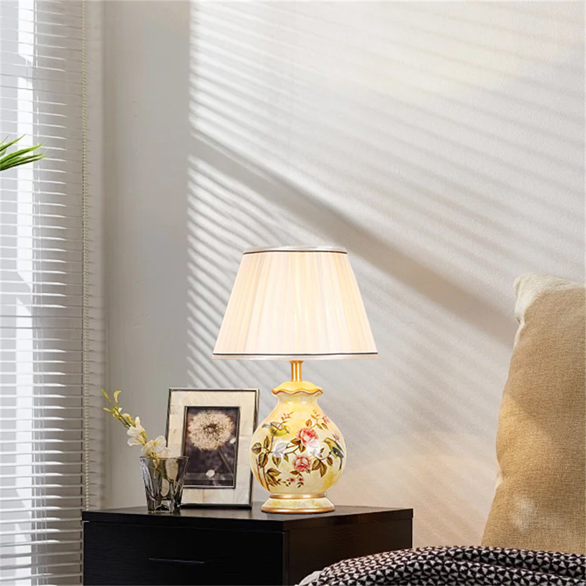 Rosdorf Park Chinese Style LED Table Lamp – Floral Bird Ceramic Desk ...
