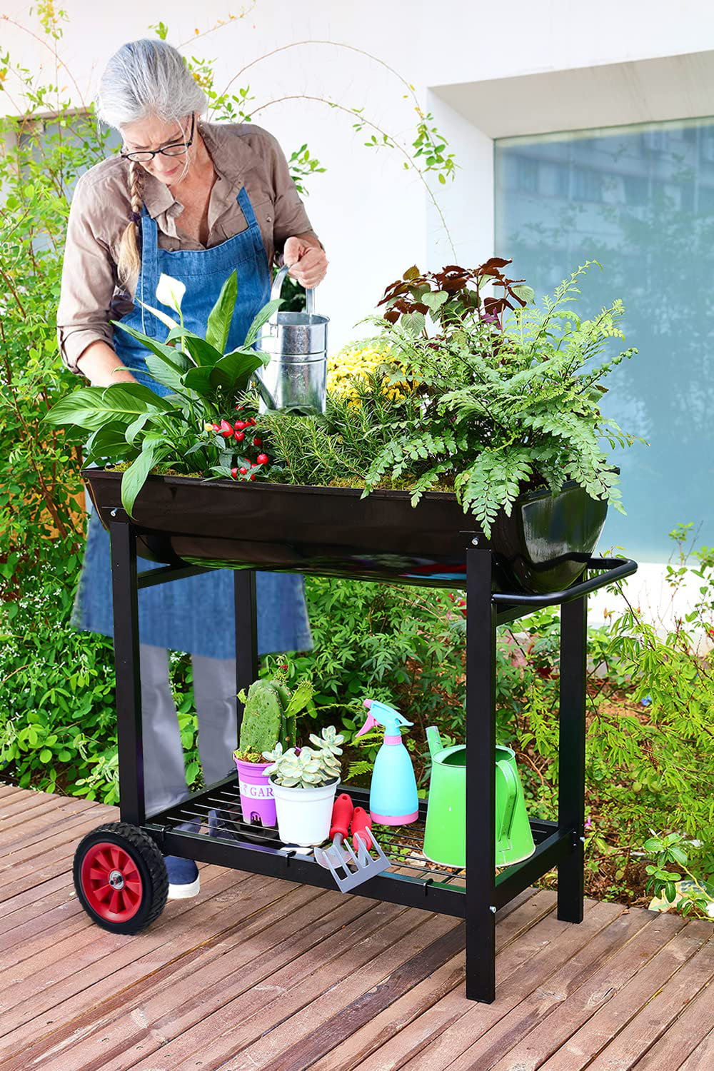 Arlmont & Co. Metal Raised Planter Box On Wheels With Complete ...