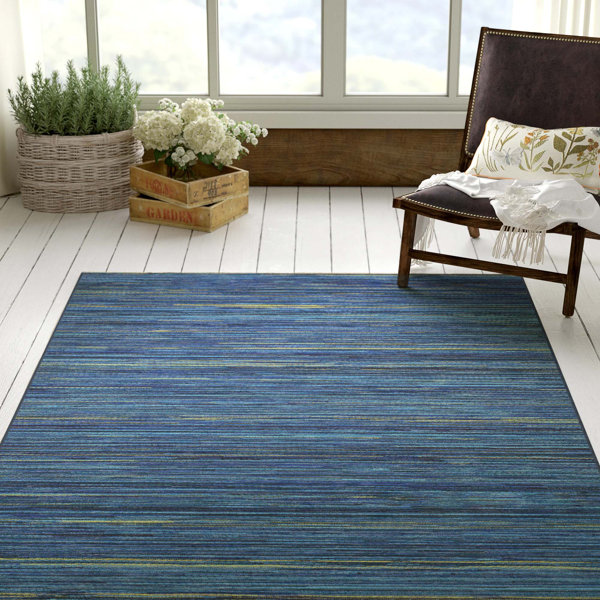 Beachcrest Home Aaliyah No Pattern Hand Woven Flatweave Blue Area Rug ...
