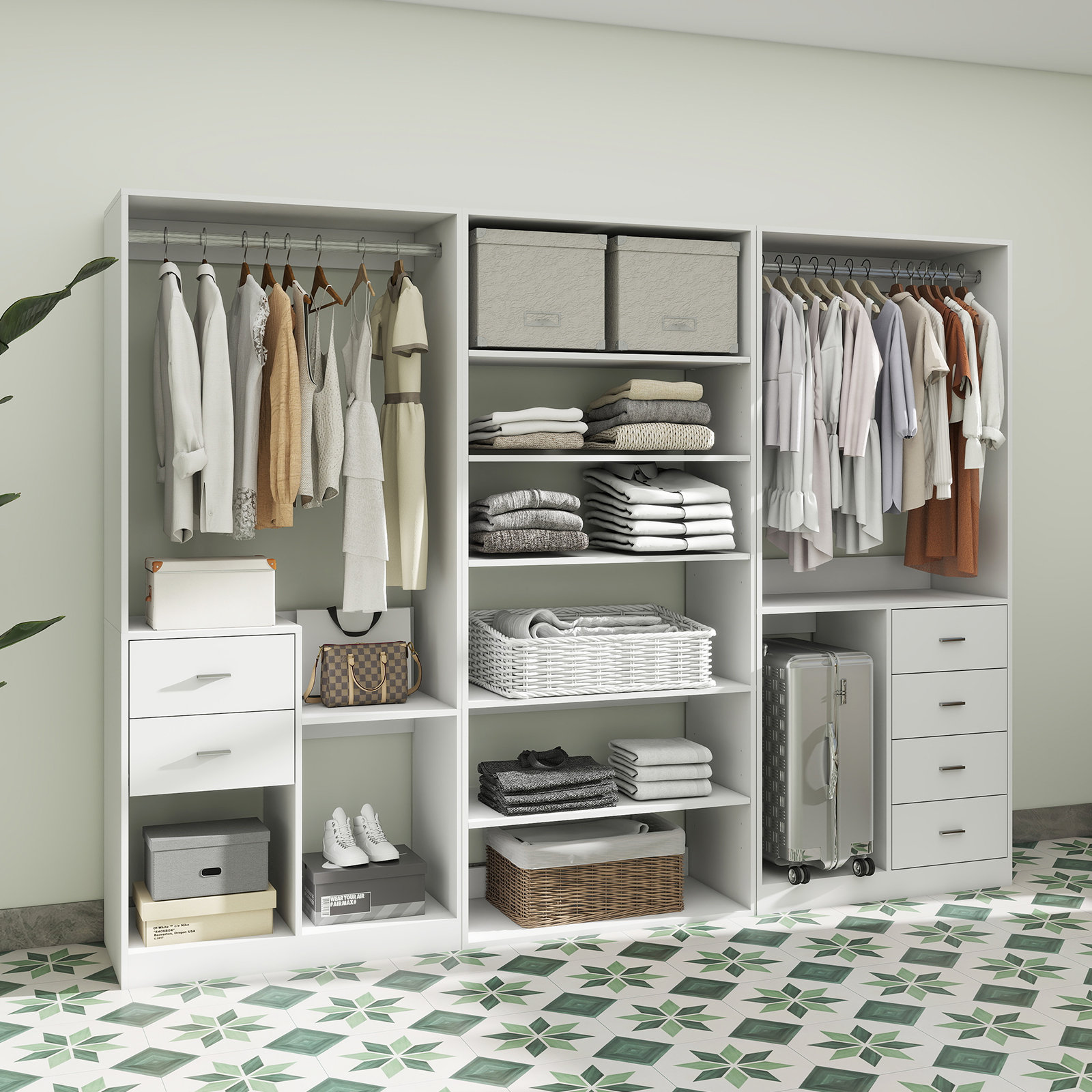 Ebern Designs Alinda Closet Organizer System with Drawers and Hanging ...