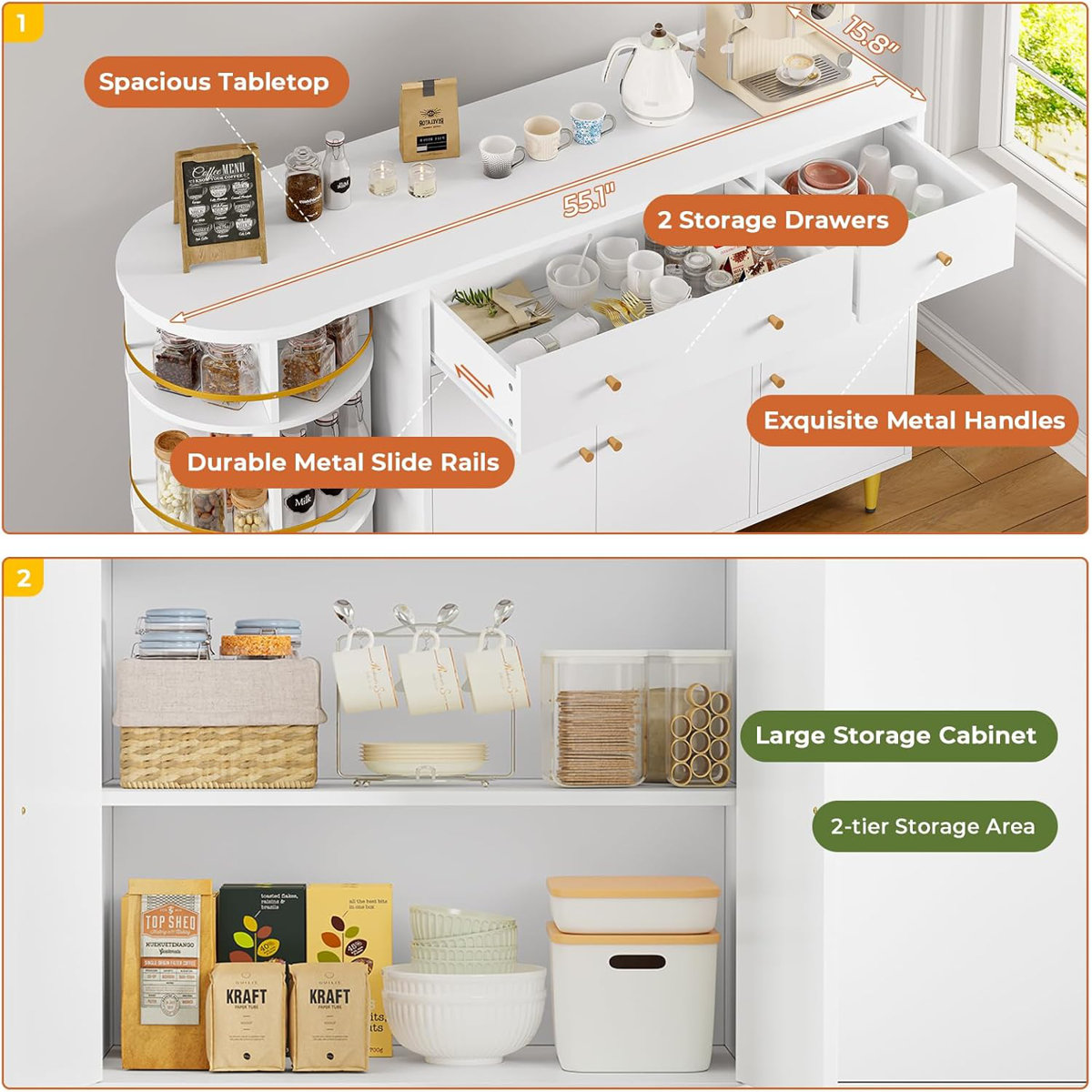 Mercer41 Buffet Cabinet With Storage And Power Outlets, 55" Large ...