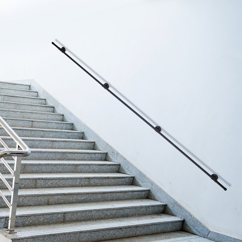 FRONG 120" Wall Support Industrial Loft Pipe Handrail For Stairs ...