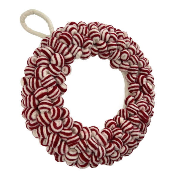Humble Hilo Handmade Felt Flower, Candy Cane Wreath | Wayfair