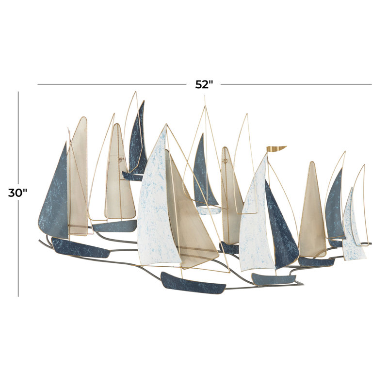 Breakwater Bay Metal Sail Boat Blue Wall Decor with Gold Wire Accents ...