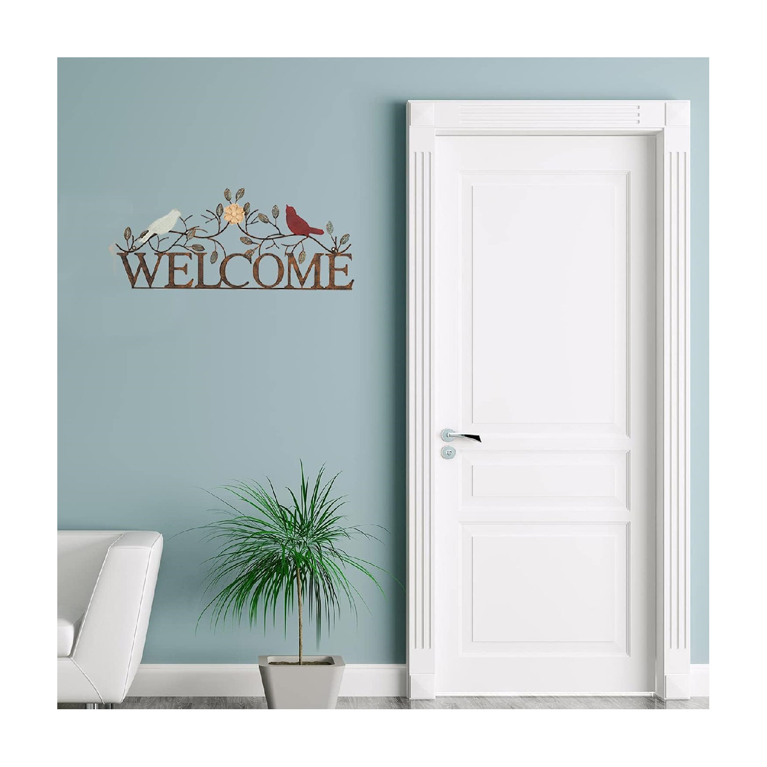 Gracie Oaks Birds On Branch Welcome Sign Metal Wall Art,26.5 X 11 ...