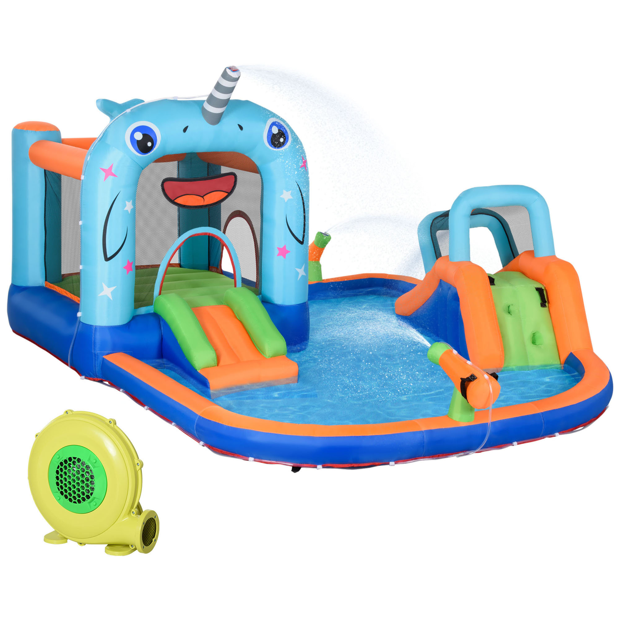Outsunny 14' x 14' Bounce House with Water Slide and Air Blower | Wayfair