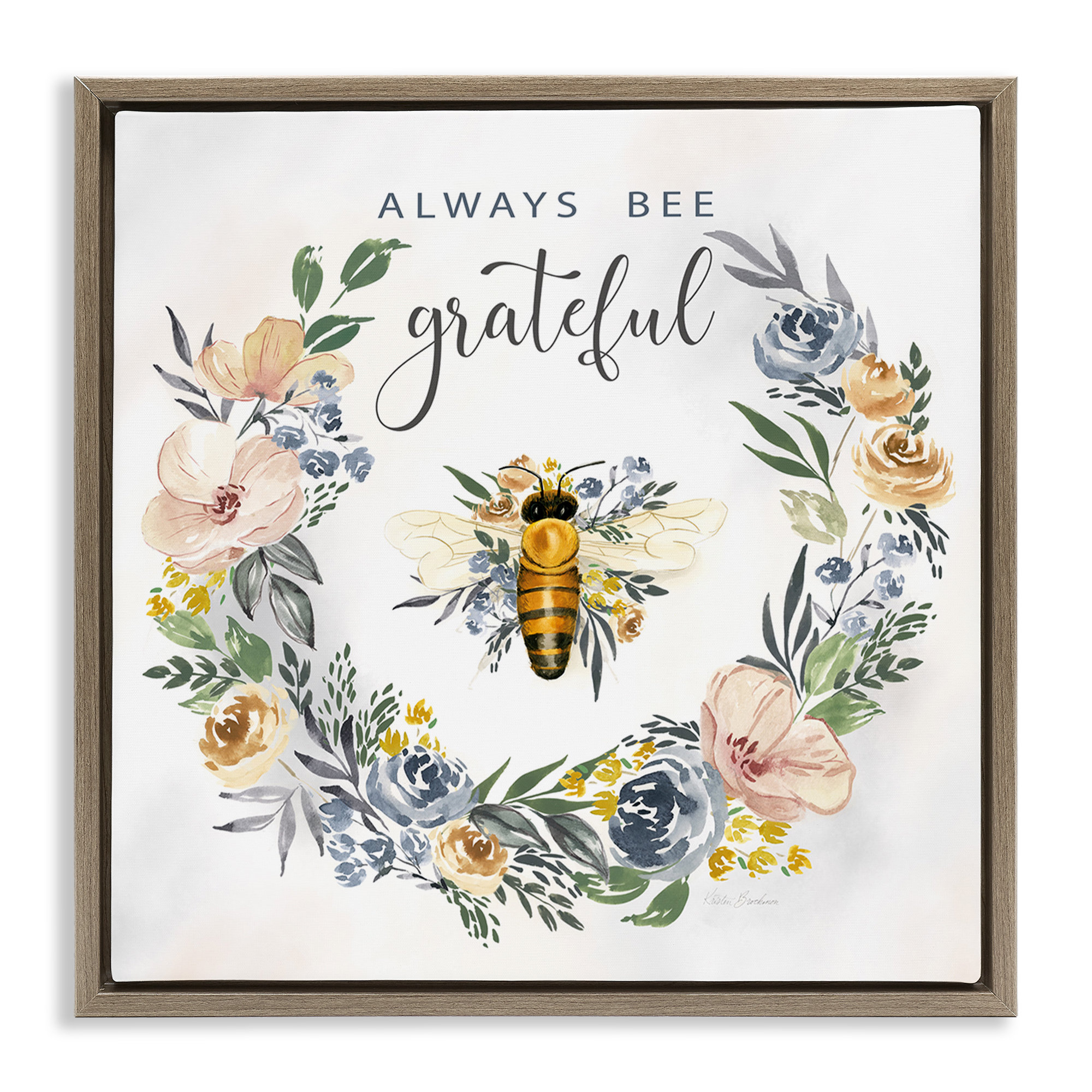 August Grove® Country Bee Grateful Framed Floater Canvas Wall Art by ...