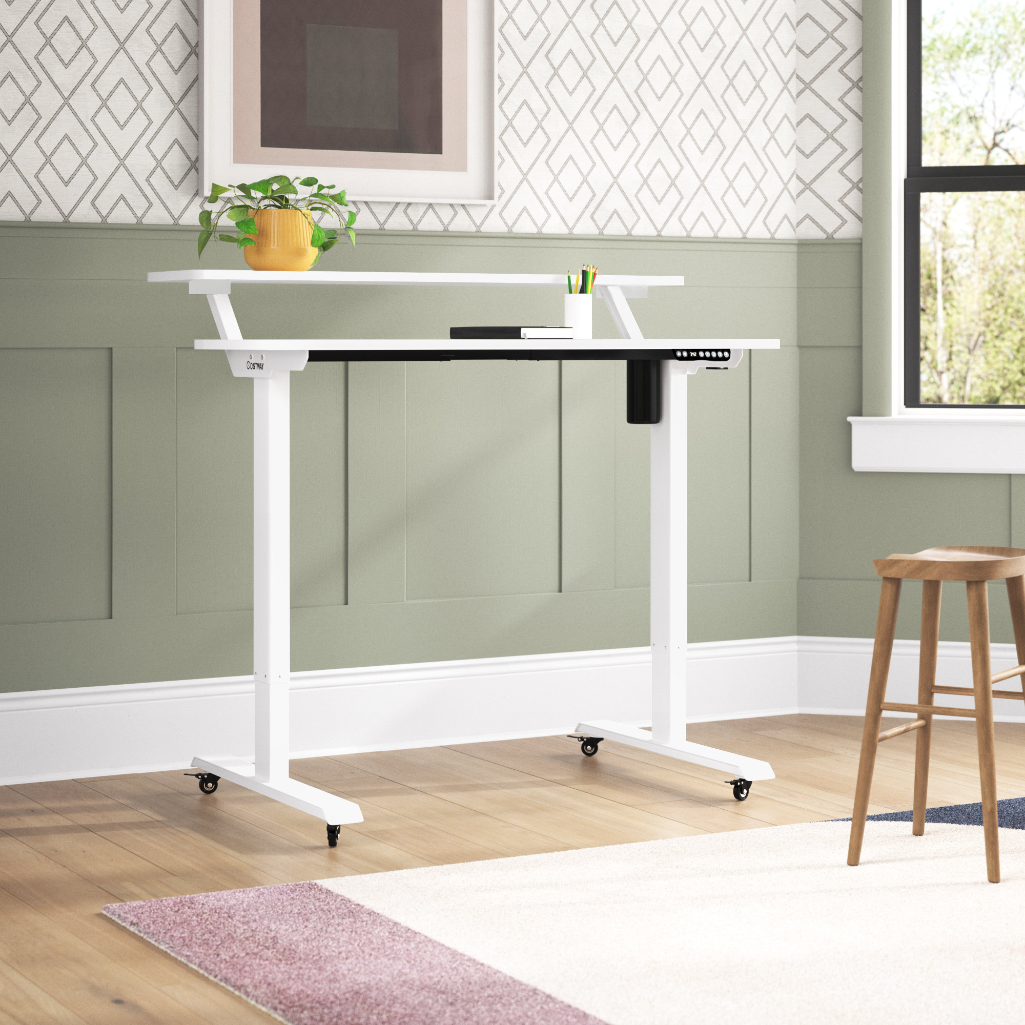 Ivy Bronx The Twillery Co. Electric 2-tier Standing Desk Mobile Sit ...
