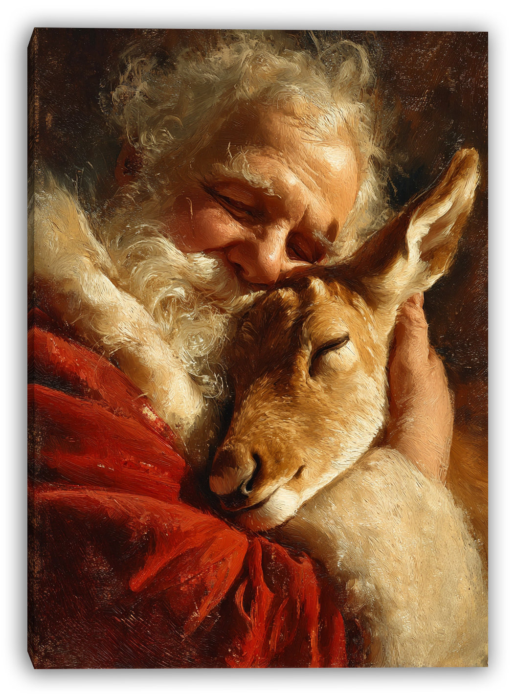 Alcott Hill Santa Hugging Reindeer Wrapped Canvas Wall Art - Wayfair Canada
