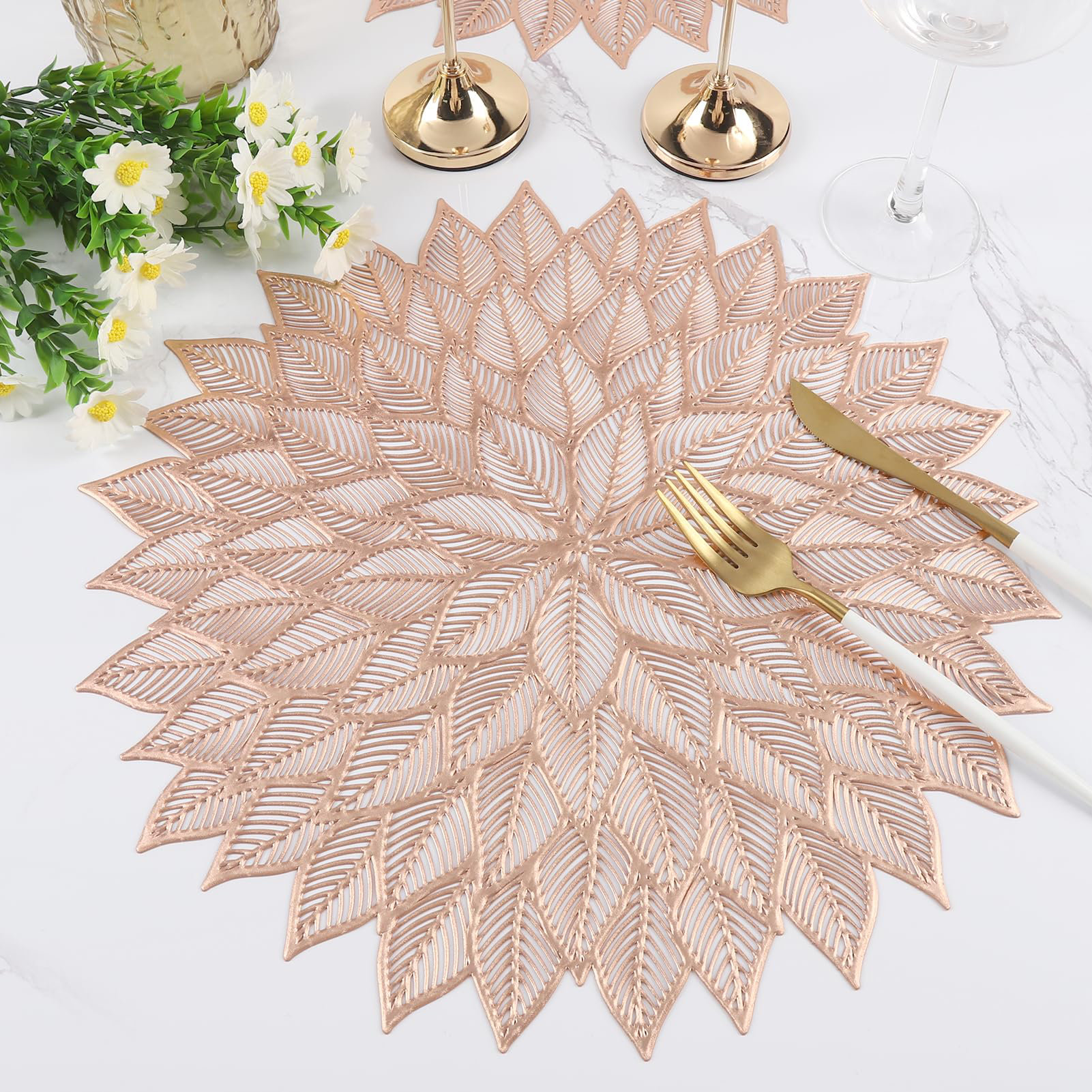 HUDSON & ASHTON LLC 15 Inch Round Hollow Flower Table Mat, Set Of 8 ...
