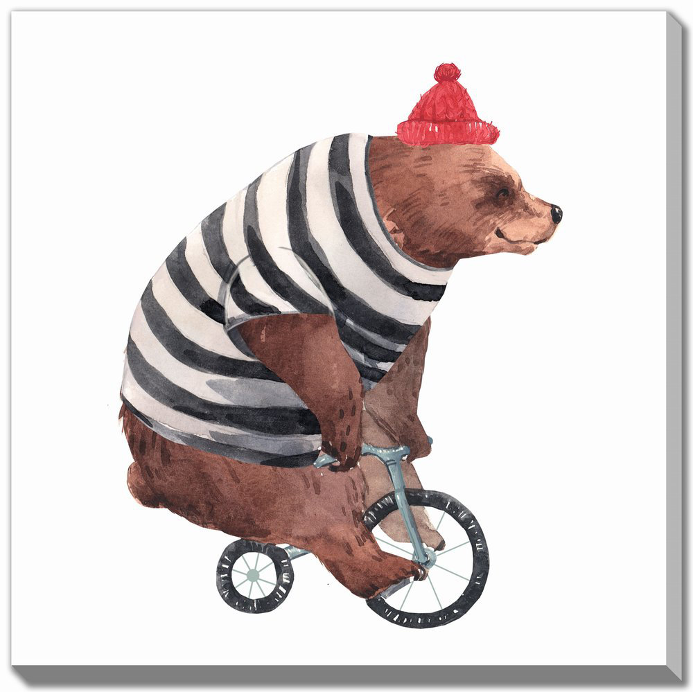 Zoomie Kids Bear On A Bike Canvas Wall Art | Wayfair