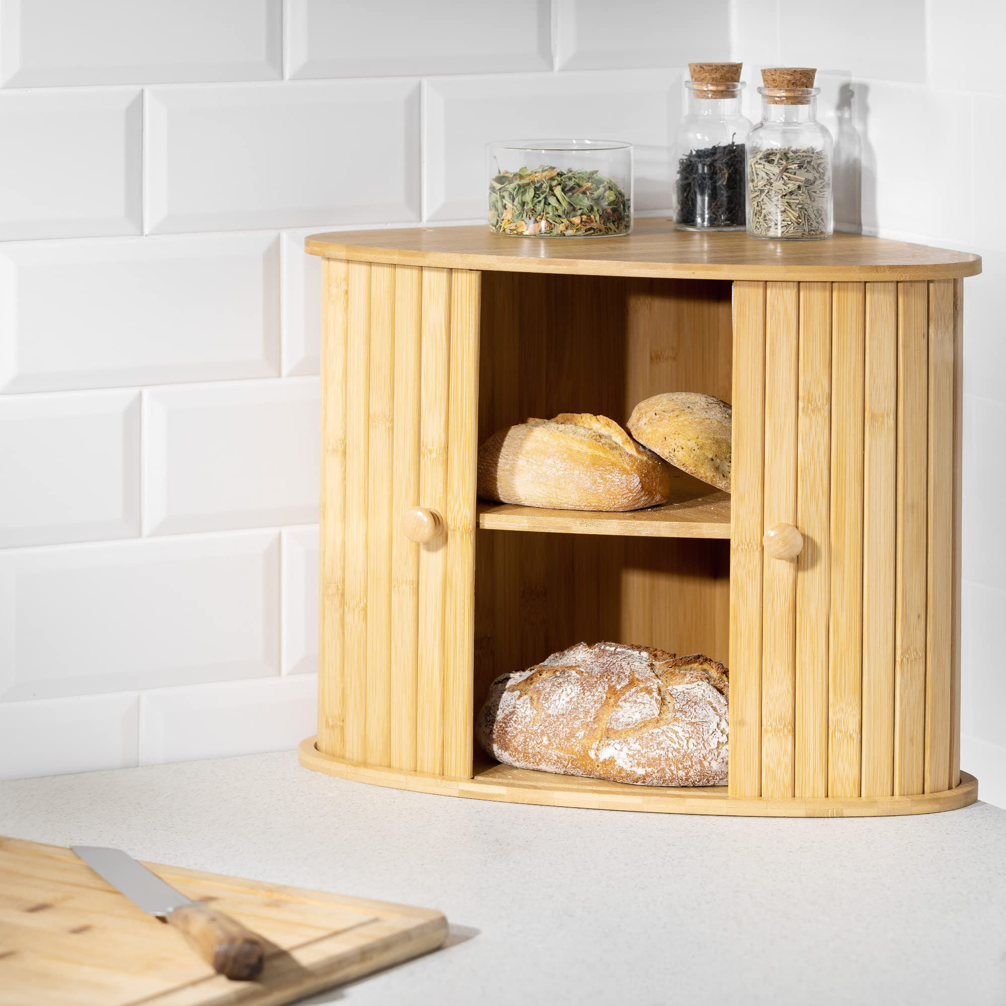 One Allium Way® Wooden Bread Box, Countertop Kitchen Corner Bread ...