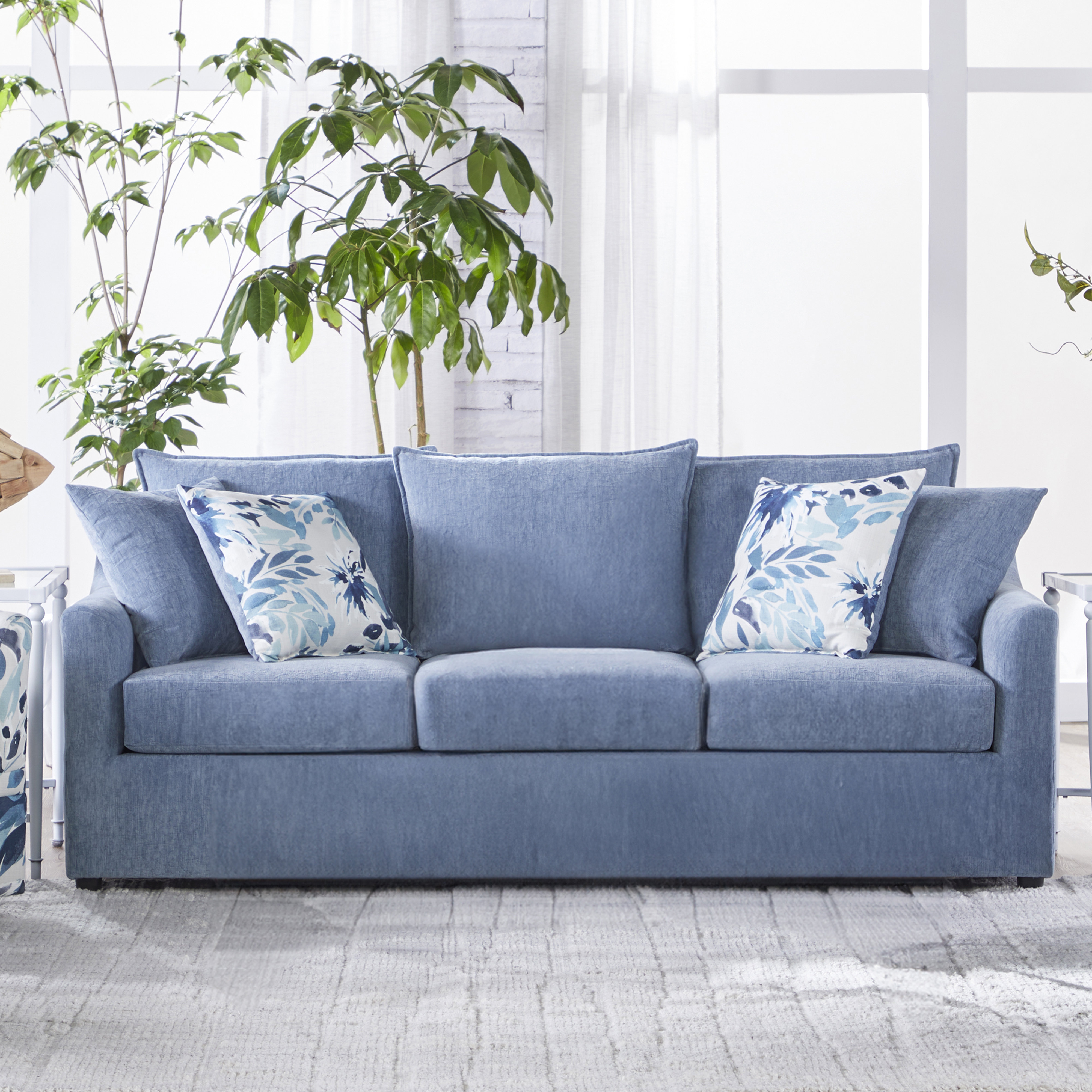 Wade Logan® Camreon 3-Seater Polyester Fabric Couch, Blue Slate ...