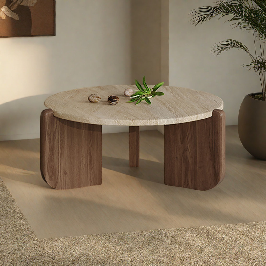AWORET Round natural cave stone coffee table | Wayfair