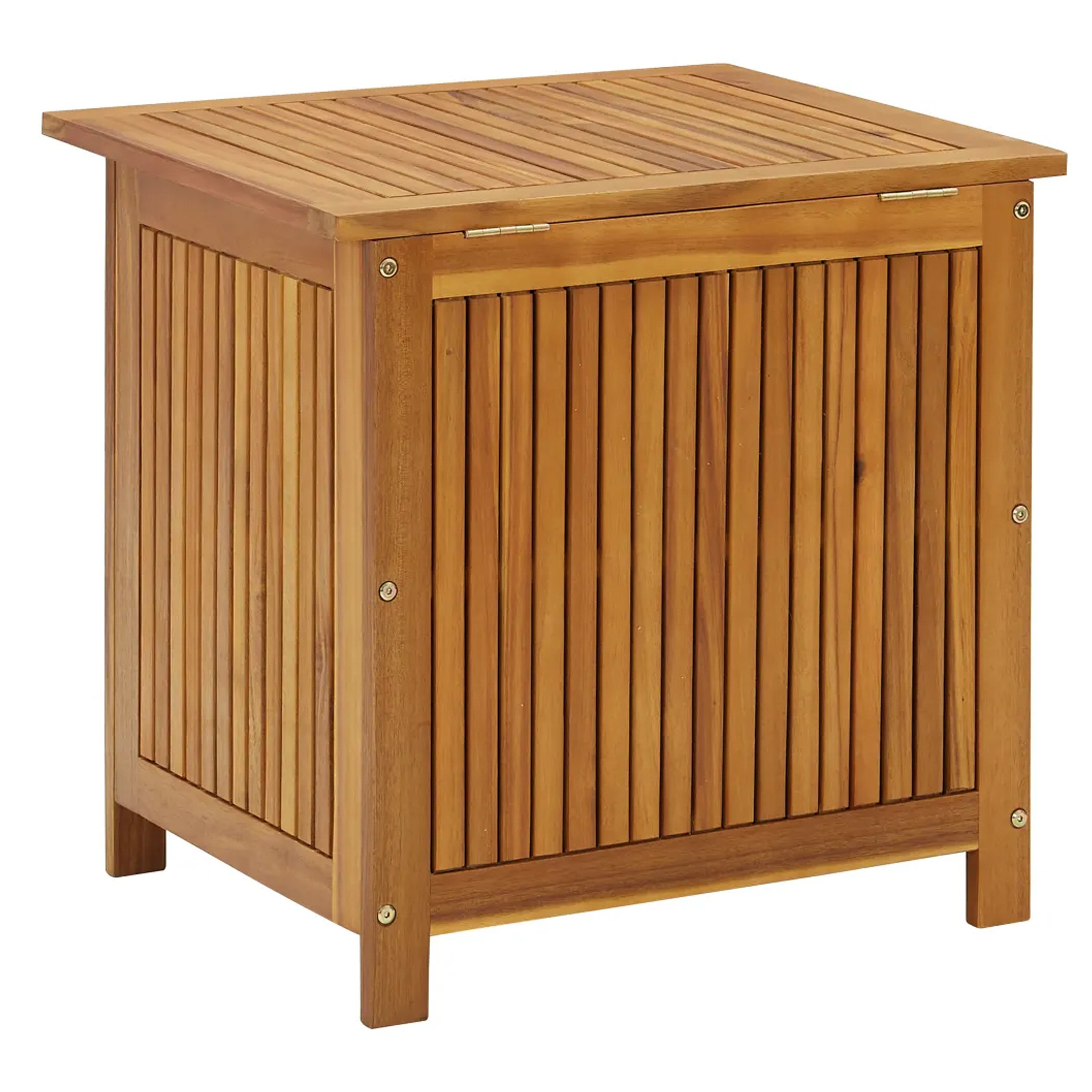 Benjara Outdoor Storage Box Table, Acacia Wood With Flip Top, Slatted ...