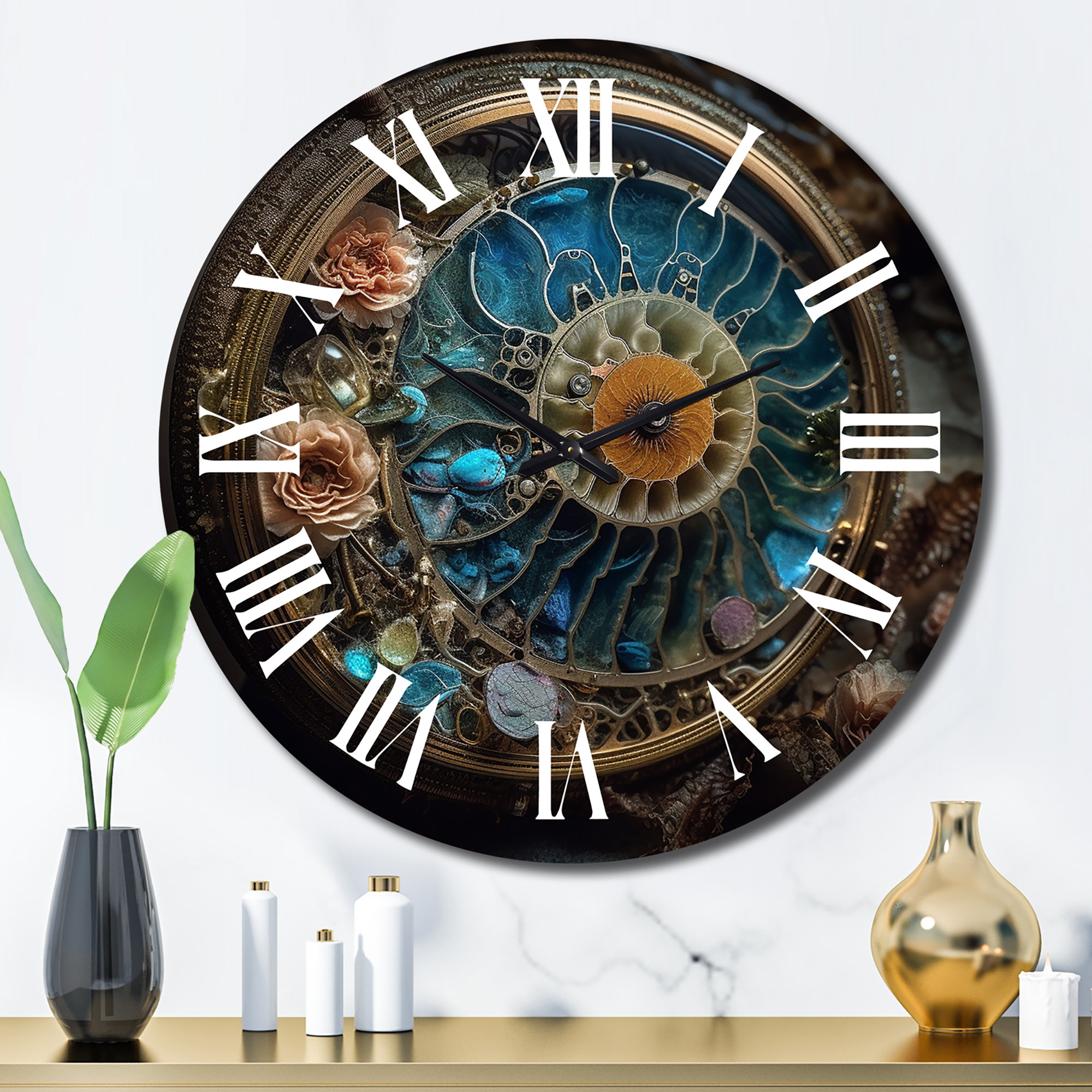 Design Art Bioluminescent Spiral Oceanic Astrolabe Metal Wall Clock ...