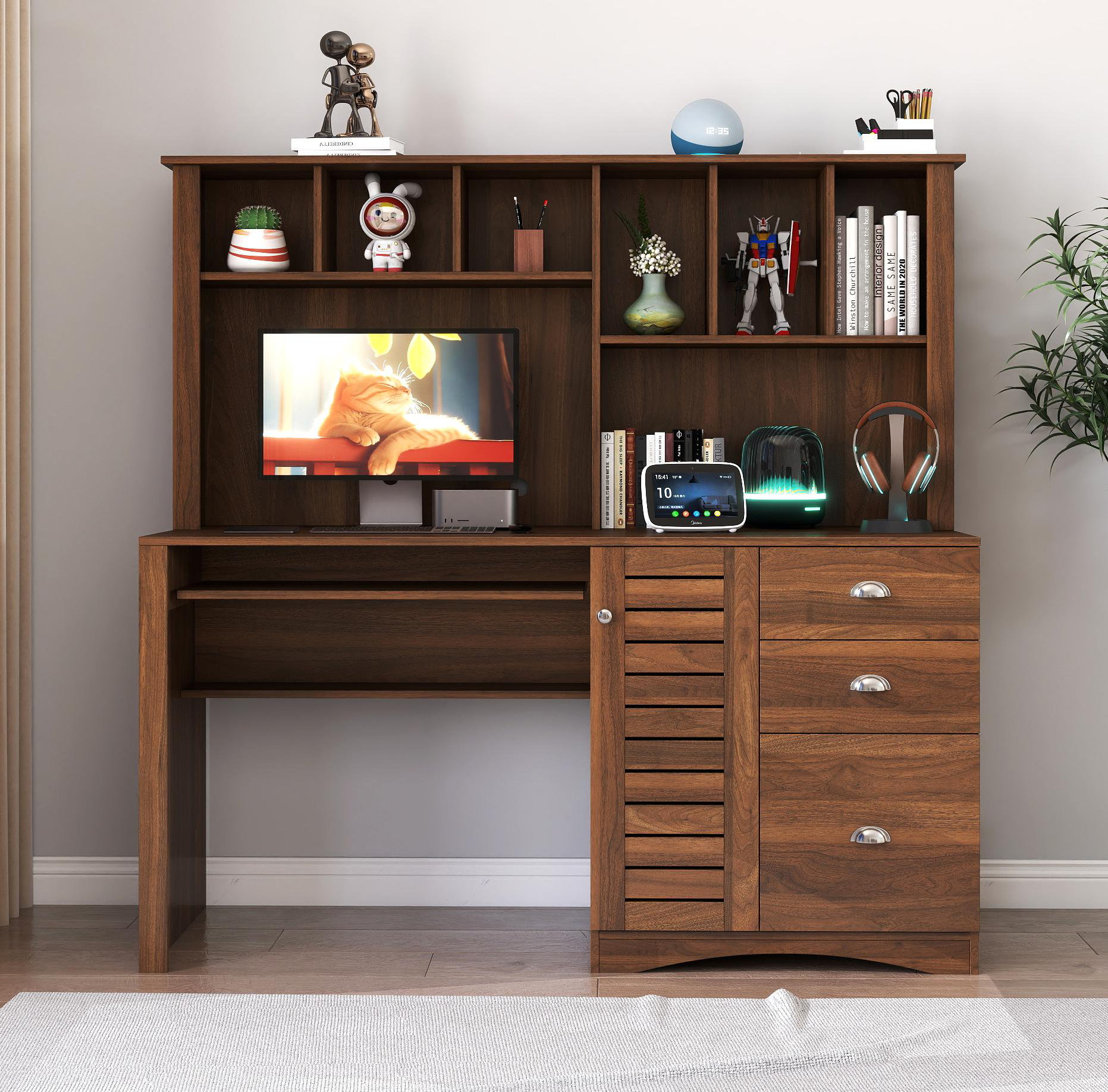Foundry Select Home Office Computer Desk With Hutch, Antiqued Walnut ...