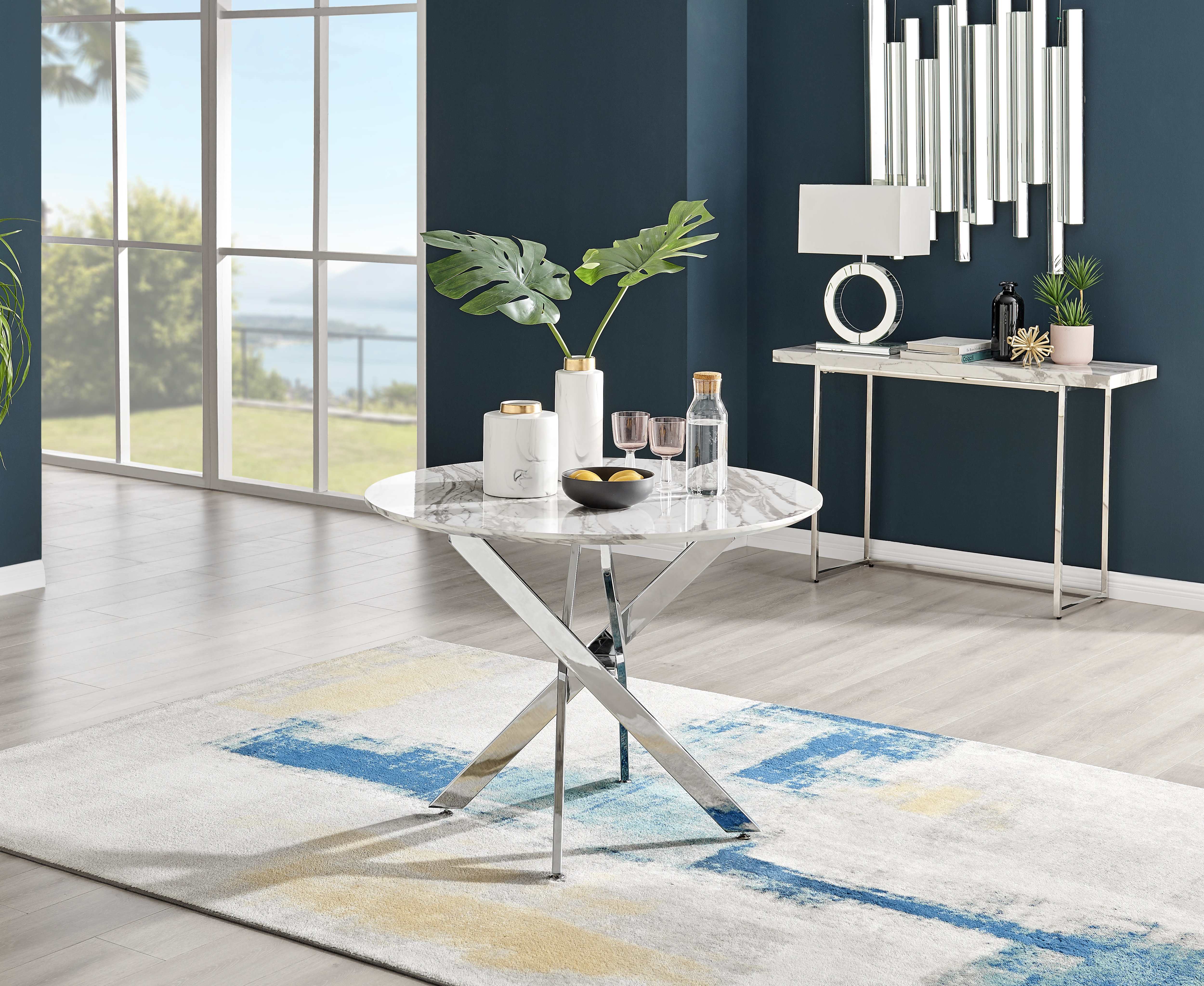 East Urban Home Tierra White Marble Effect Nest Legged Dining Table ...