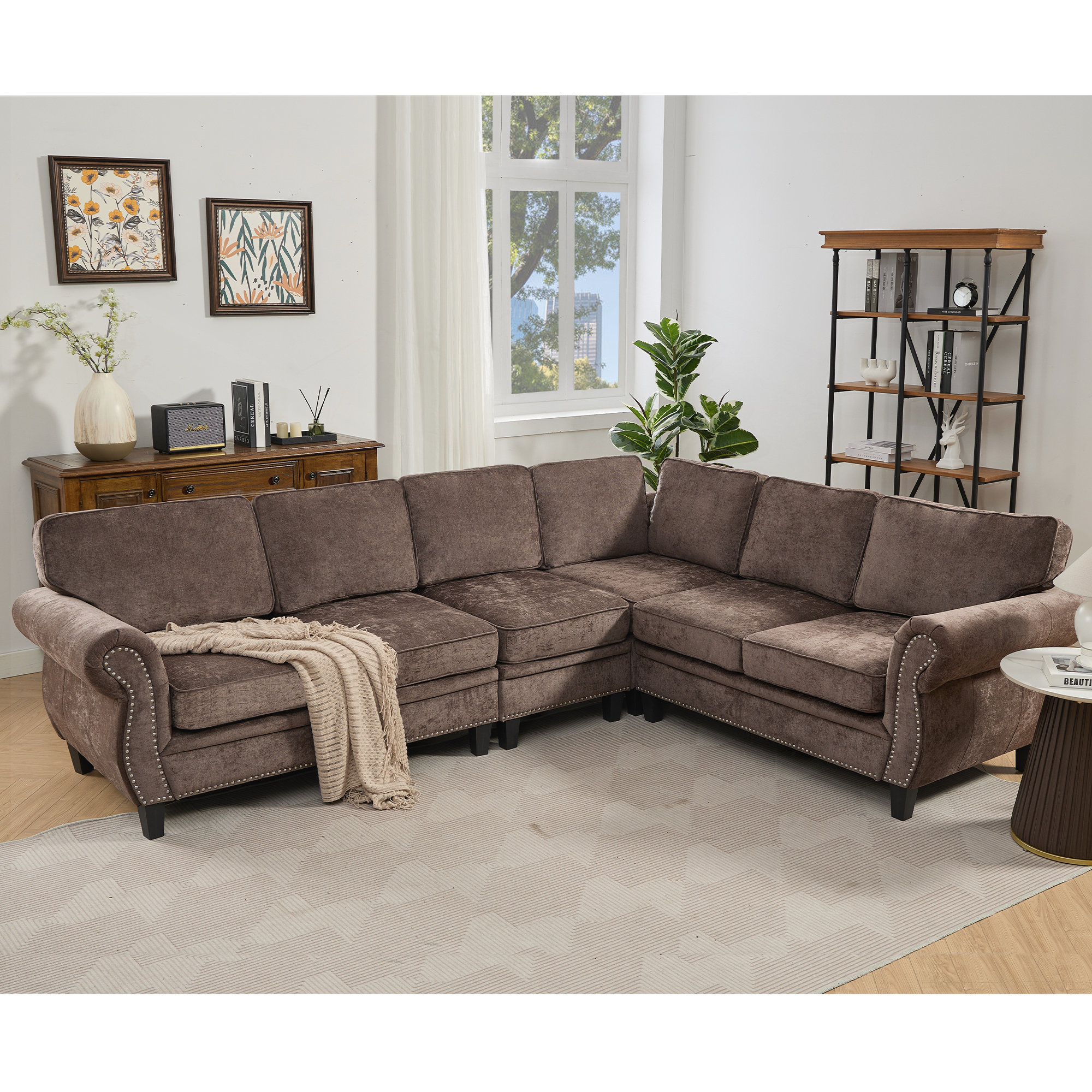 Red Barrel Studio 109.5" Modular Sectional Sofa , Rivets Decorated ...