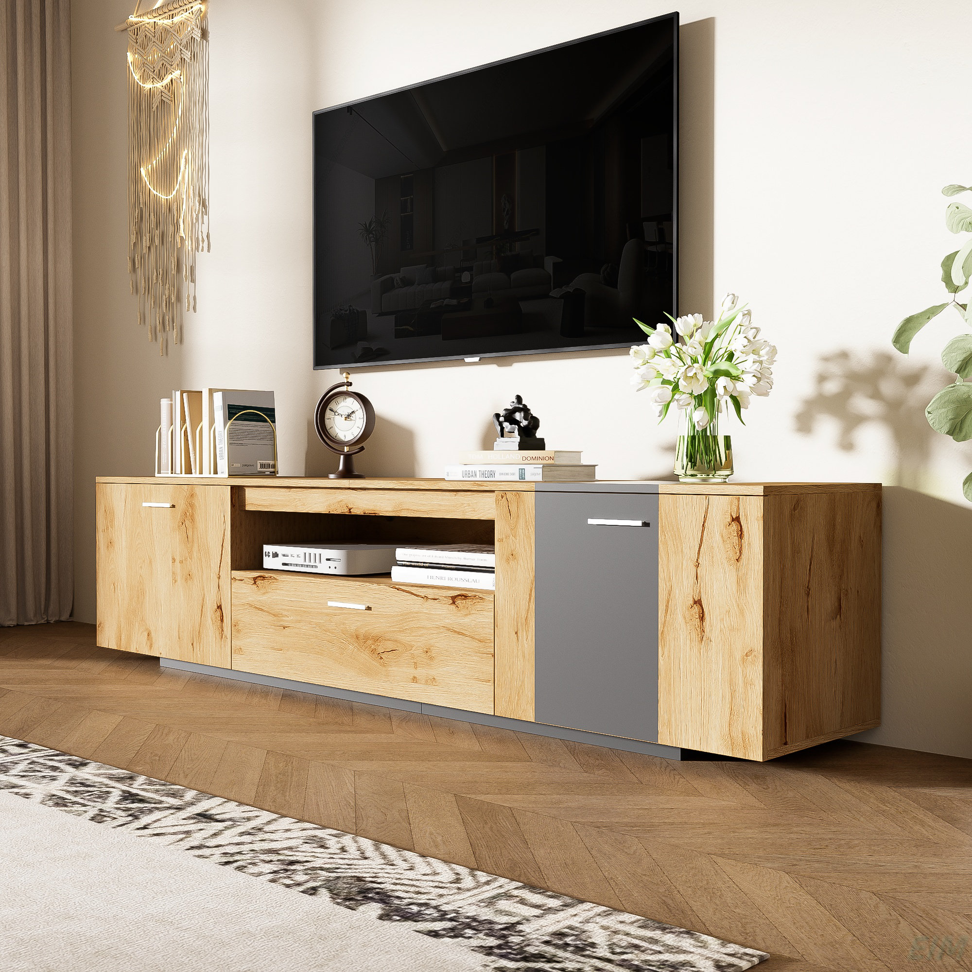 Ebern Designs 70'' Modern TV Stand With 3 Cabinets& Drawer ...
