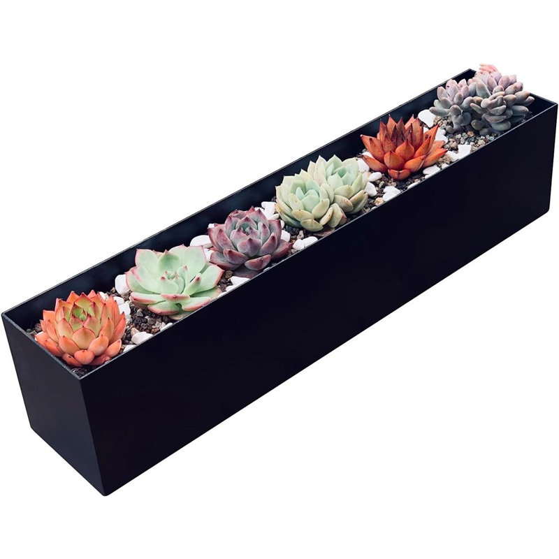 Wrought Studio™ Metal Steel Trough Planter - Rectangle Black Planters ...